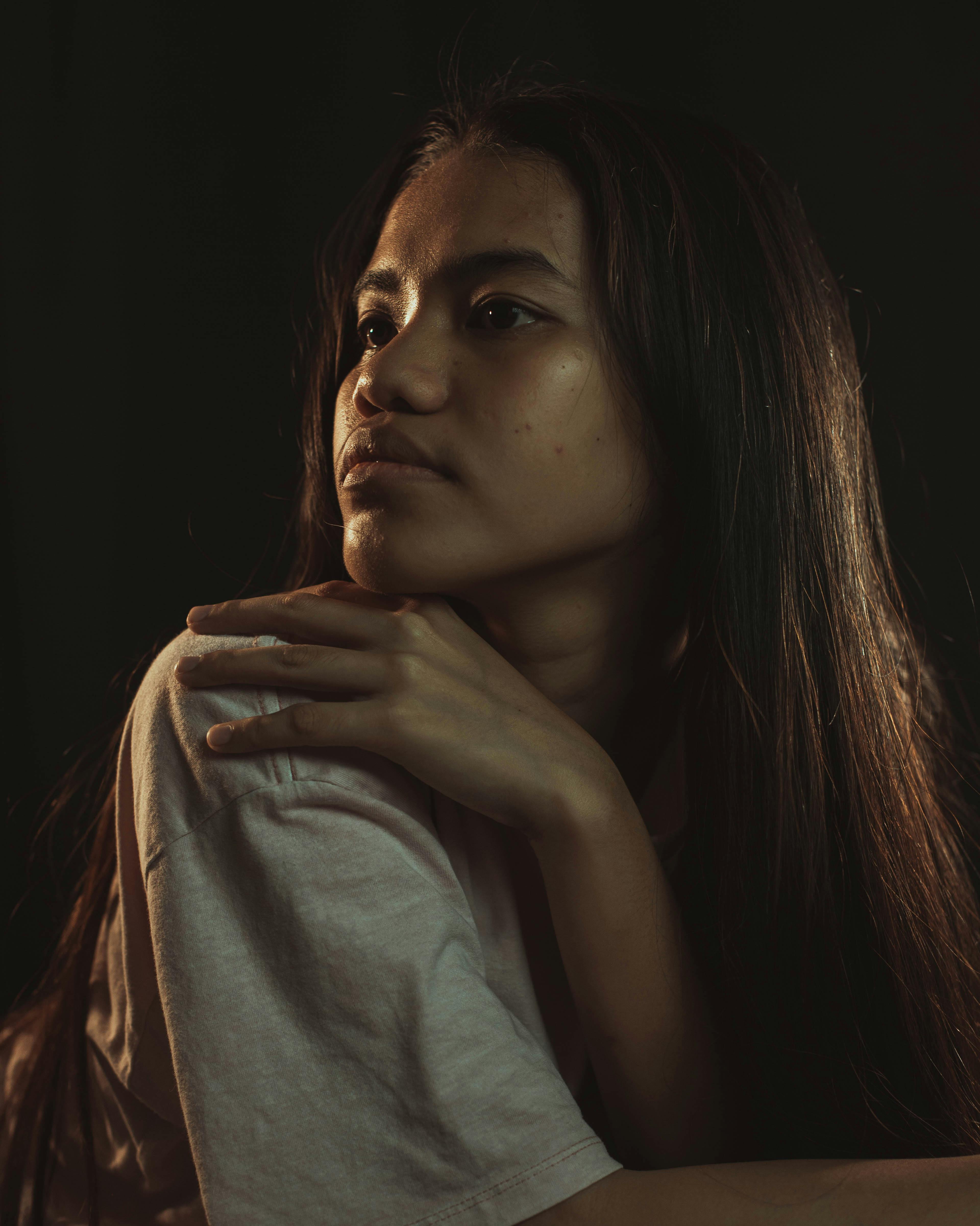 Side View Portrait Photo of Woman in Black Top Looking Up · Free Stock ...