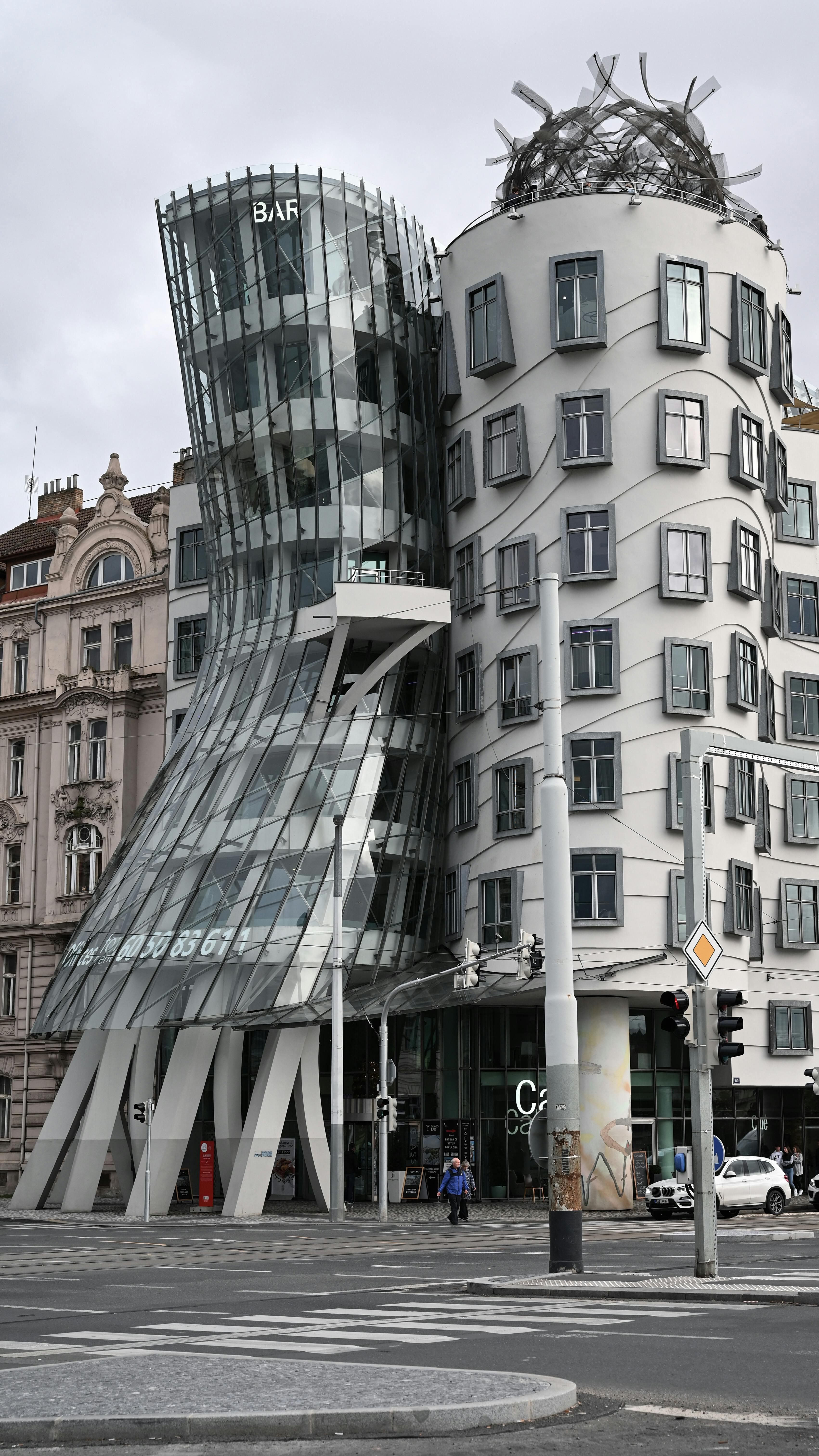Facade of the Dancing House in the Center of Prague, Czech Republic ...