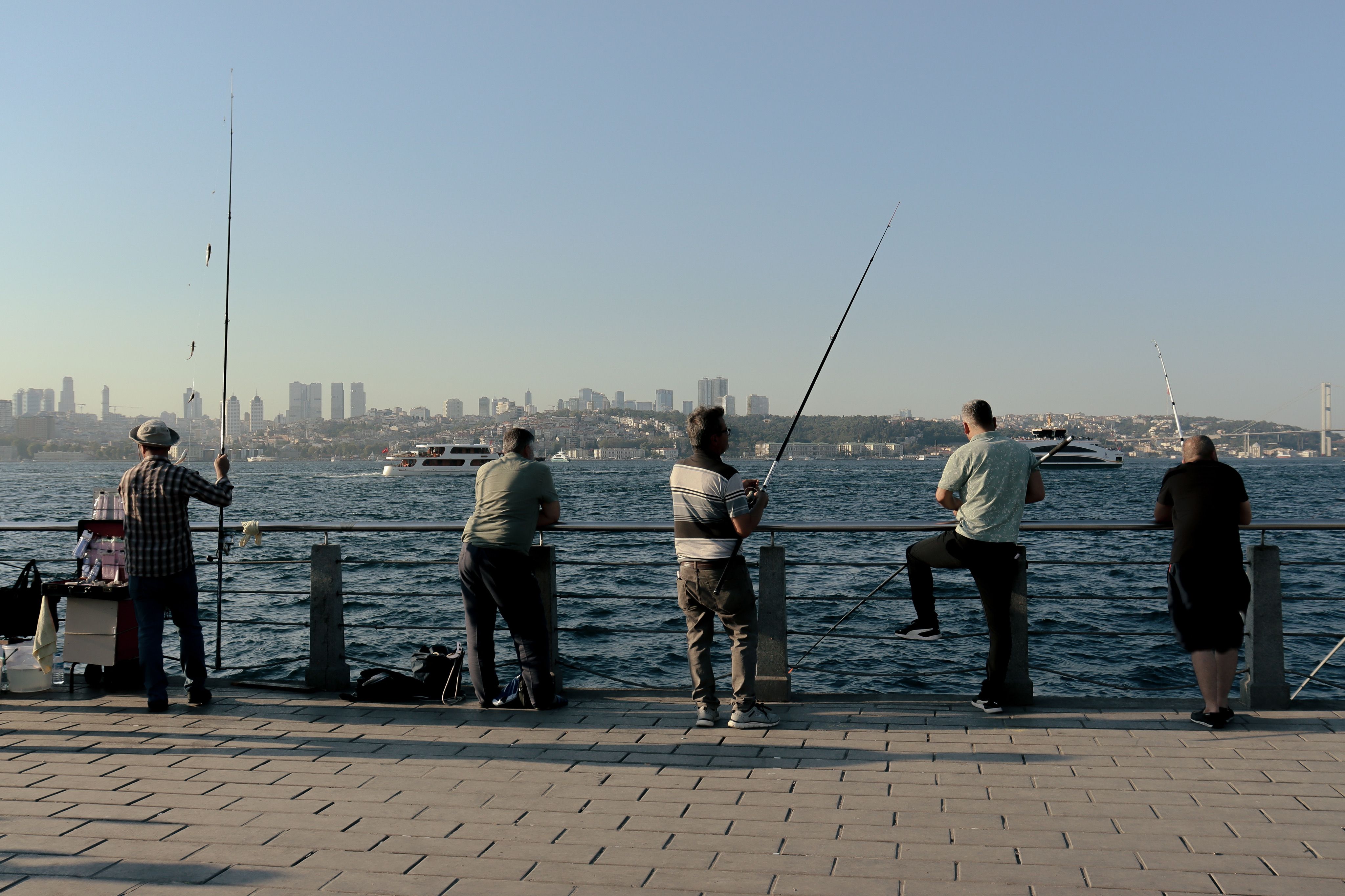 People Standing and Fishing on Sea Shore in City · Free Stock Photo