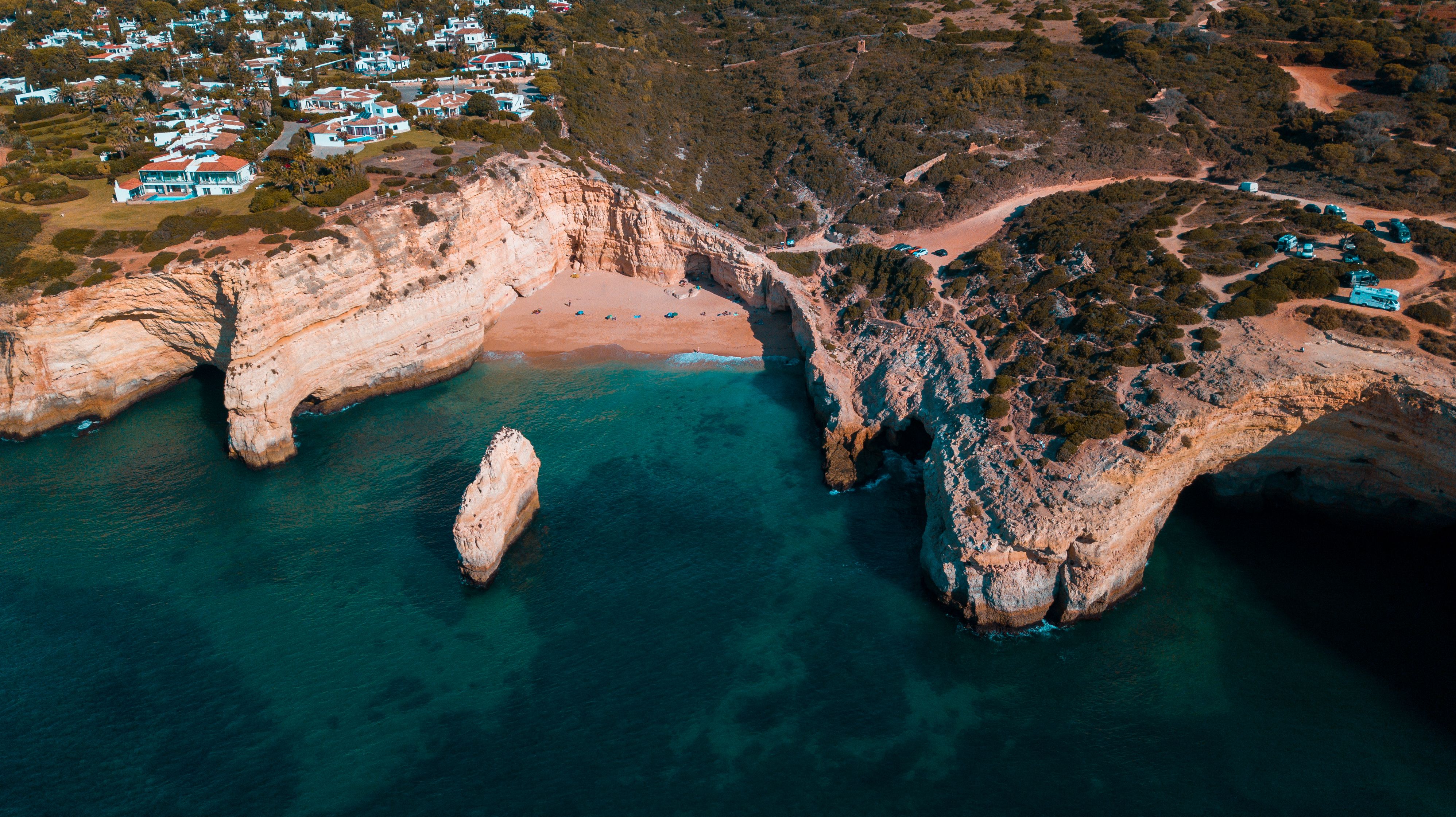 Aerial View of Santorini on Cliff above Sea · Free Stock Photo