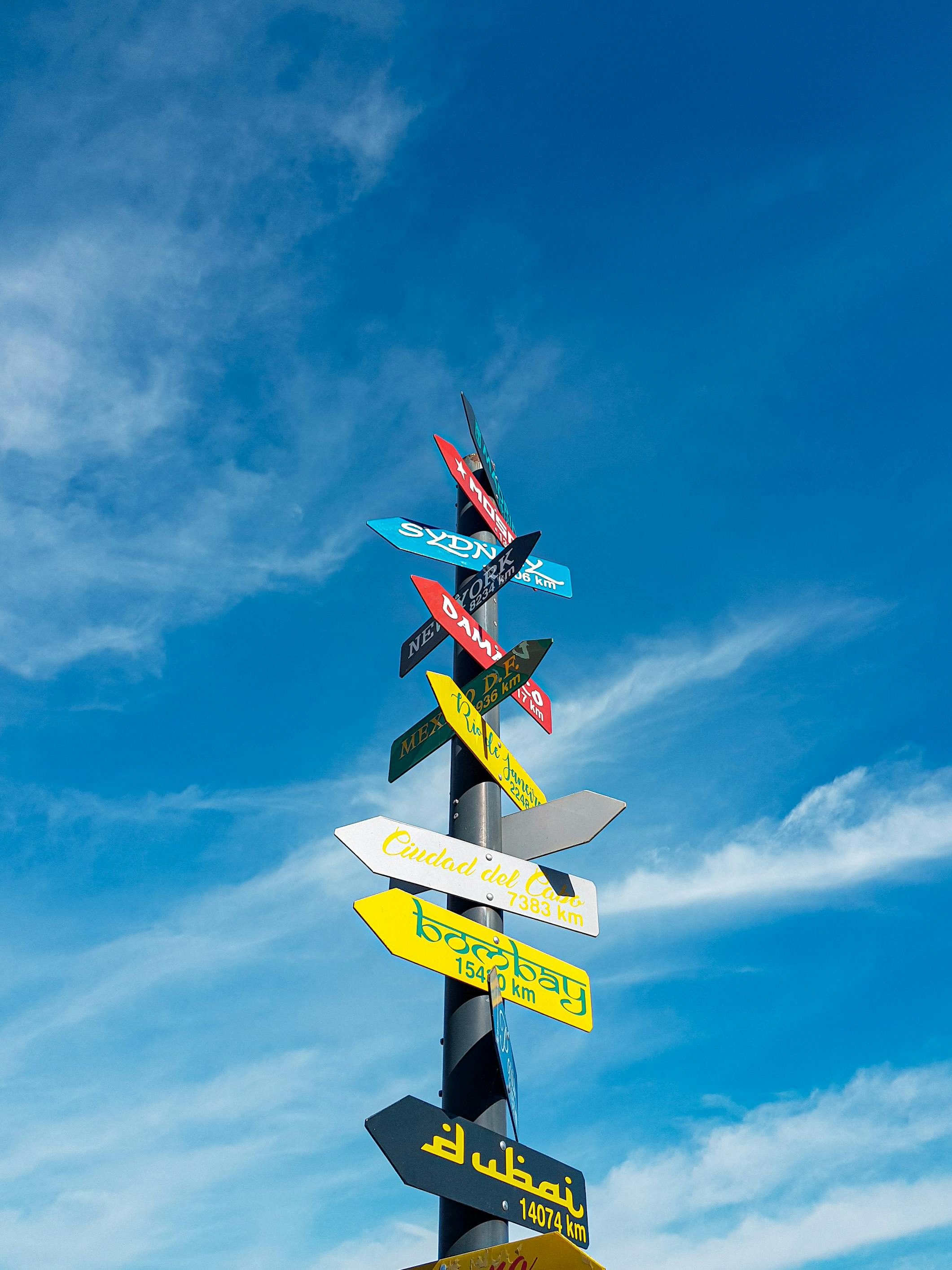 Pole with Colorful Directional Signs · Free Stock Photo