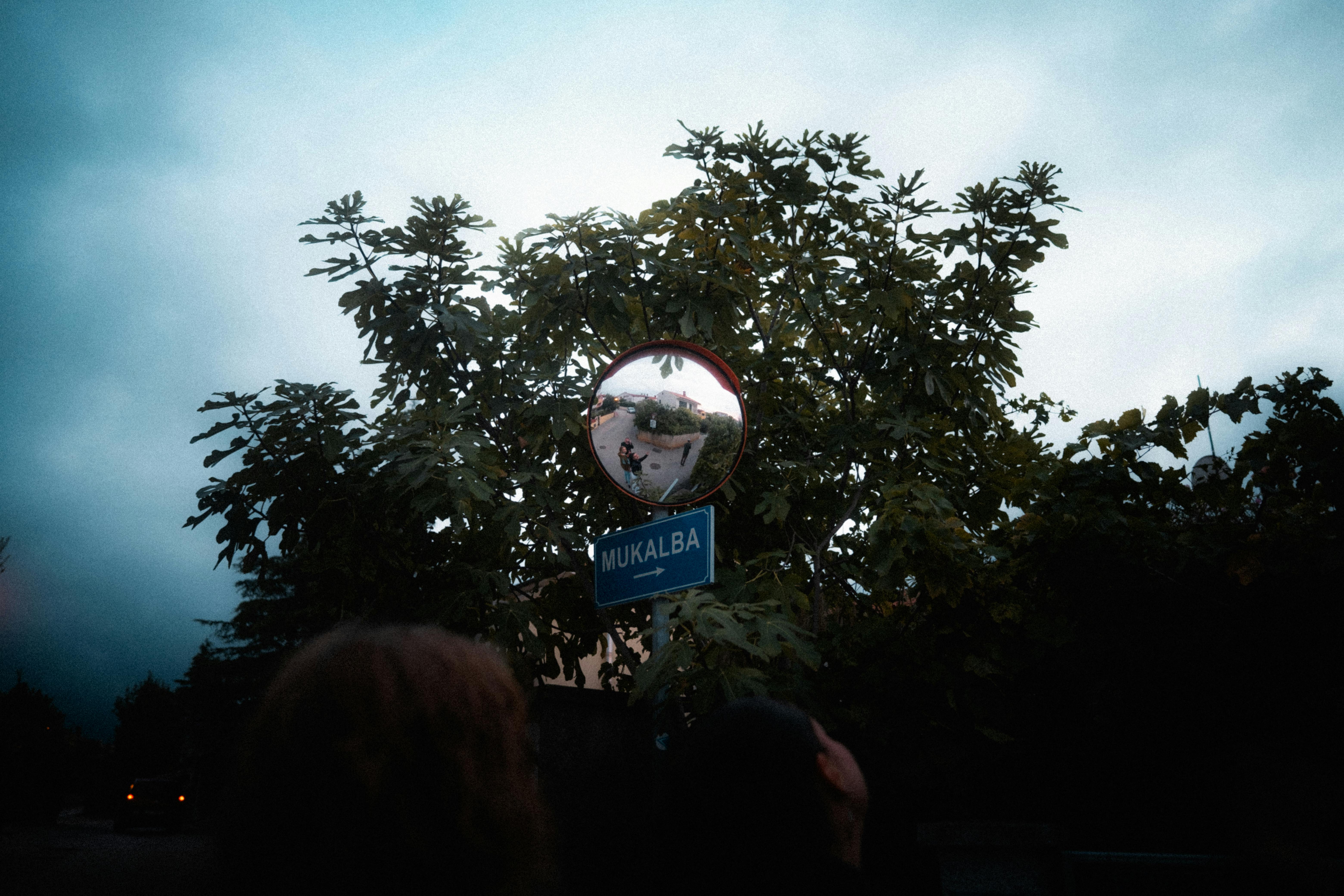 People Reflection in Mirror over Directional Sign · Free Stock Photo