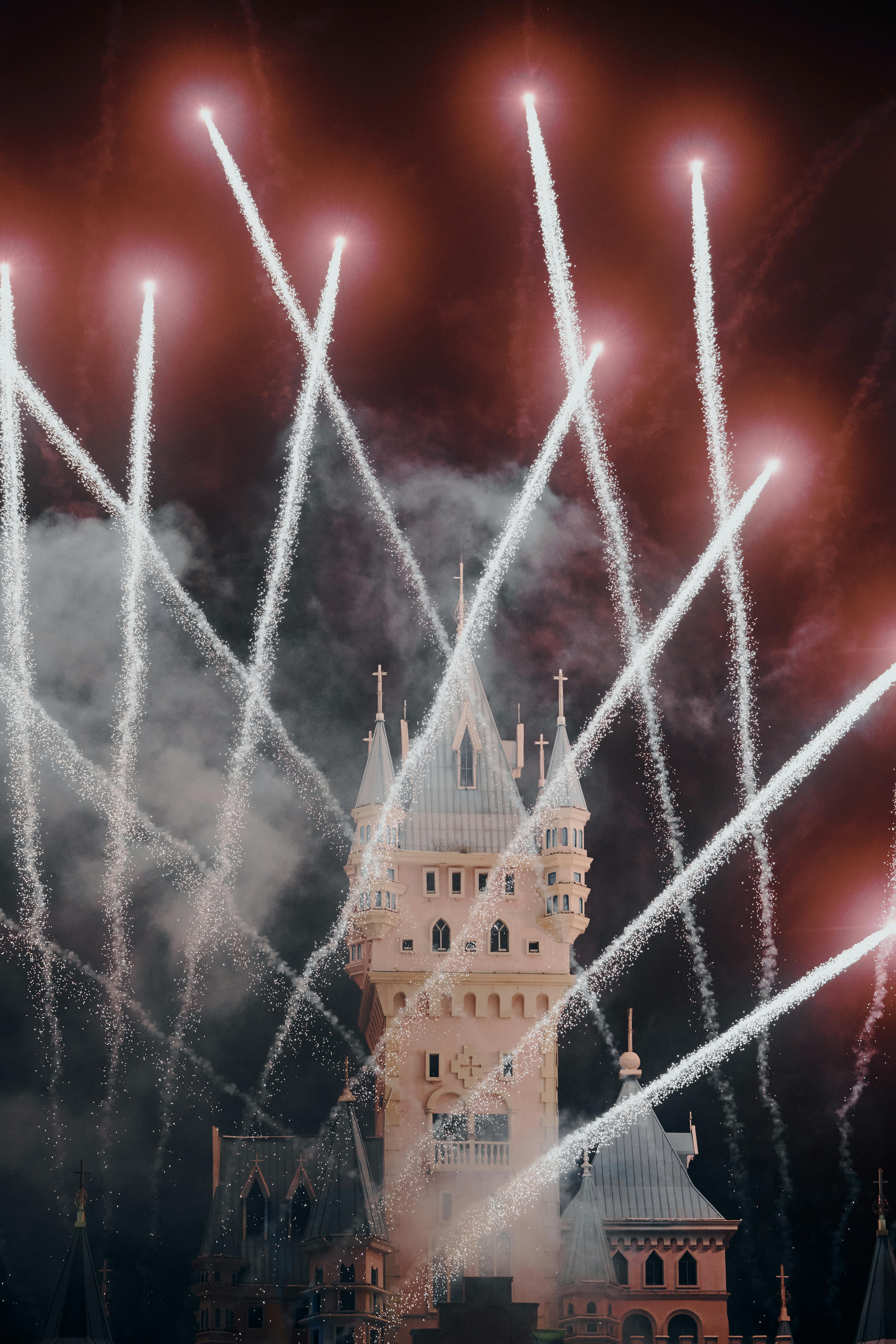 Fireworks Set above Castle at Night · Free Stock Photo
