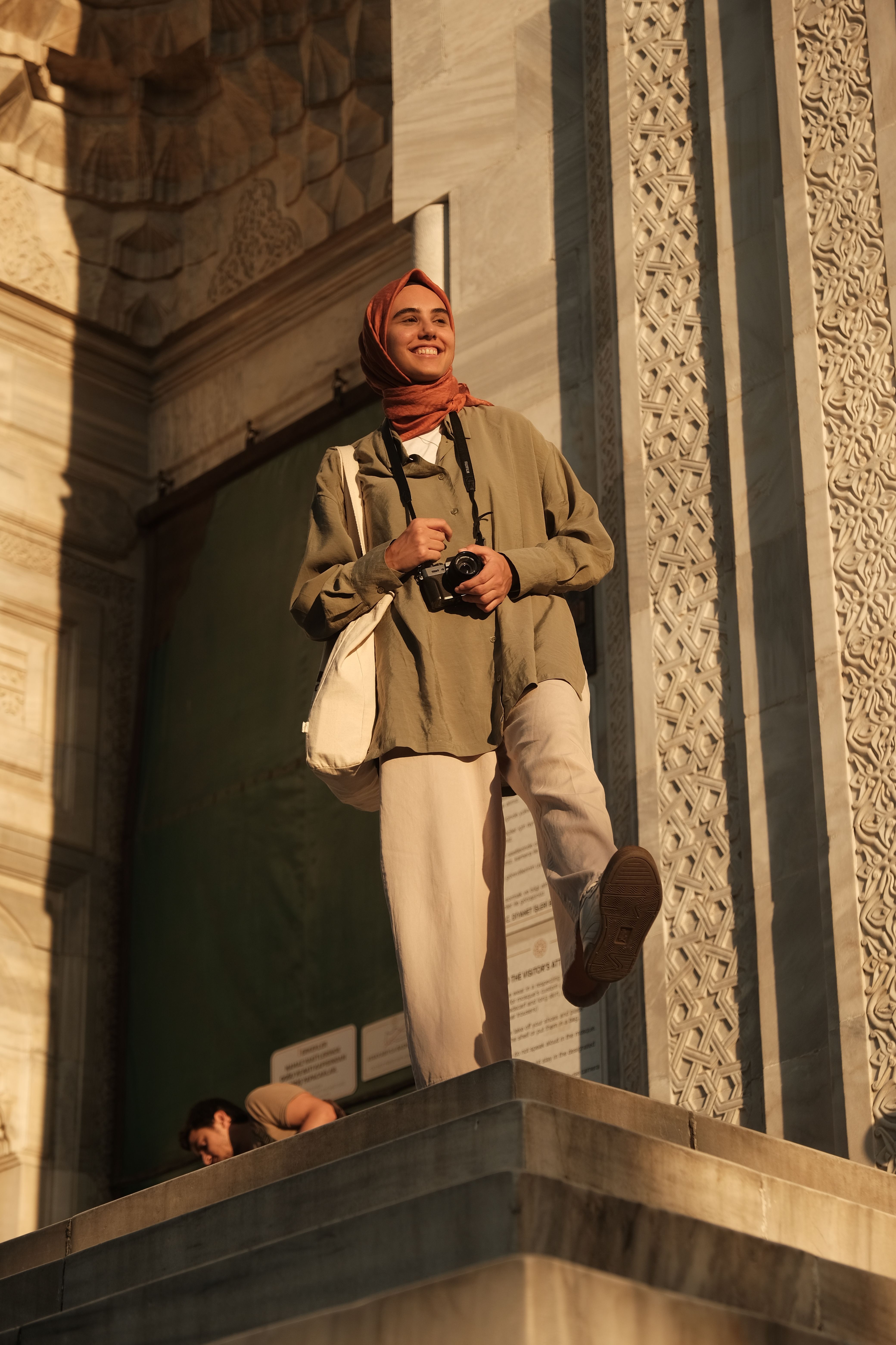 Woman in Hijab and Tower of Private Fener Greek High School in Istanbul ...