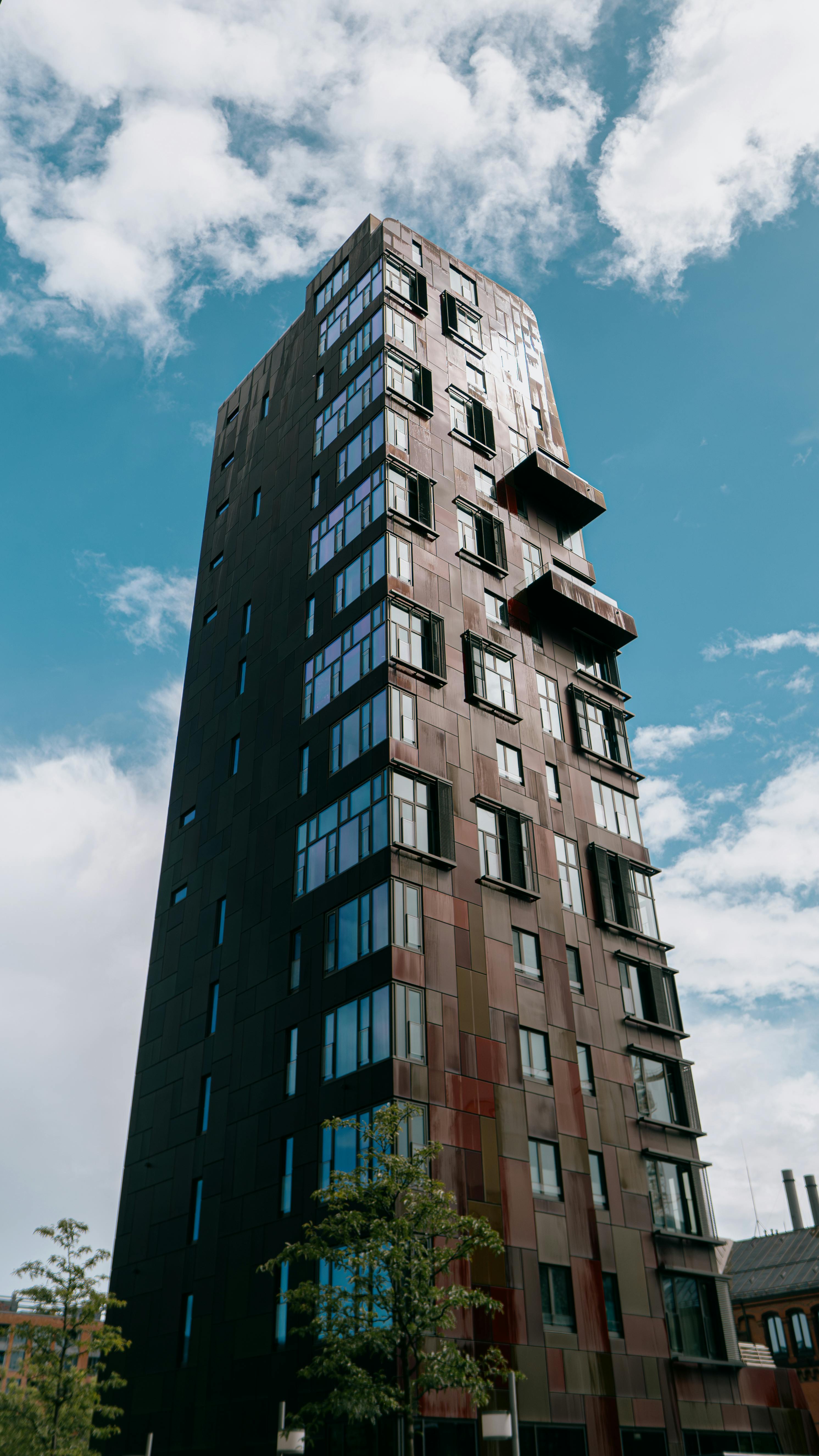 Low Angle Shot of the Cinnamon Tower Apartment Building in Hamburg ...
