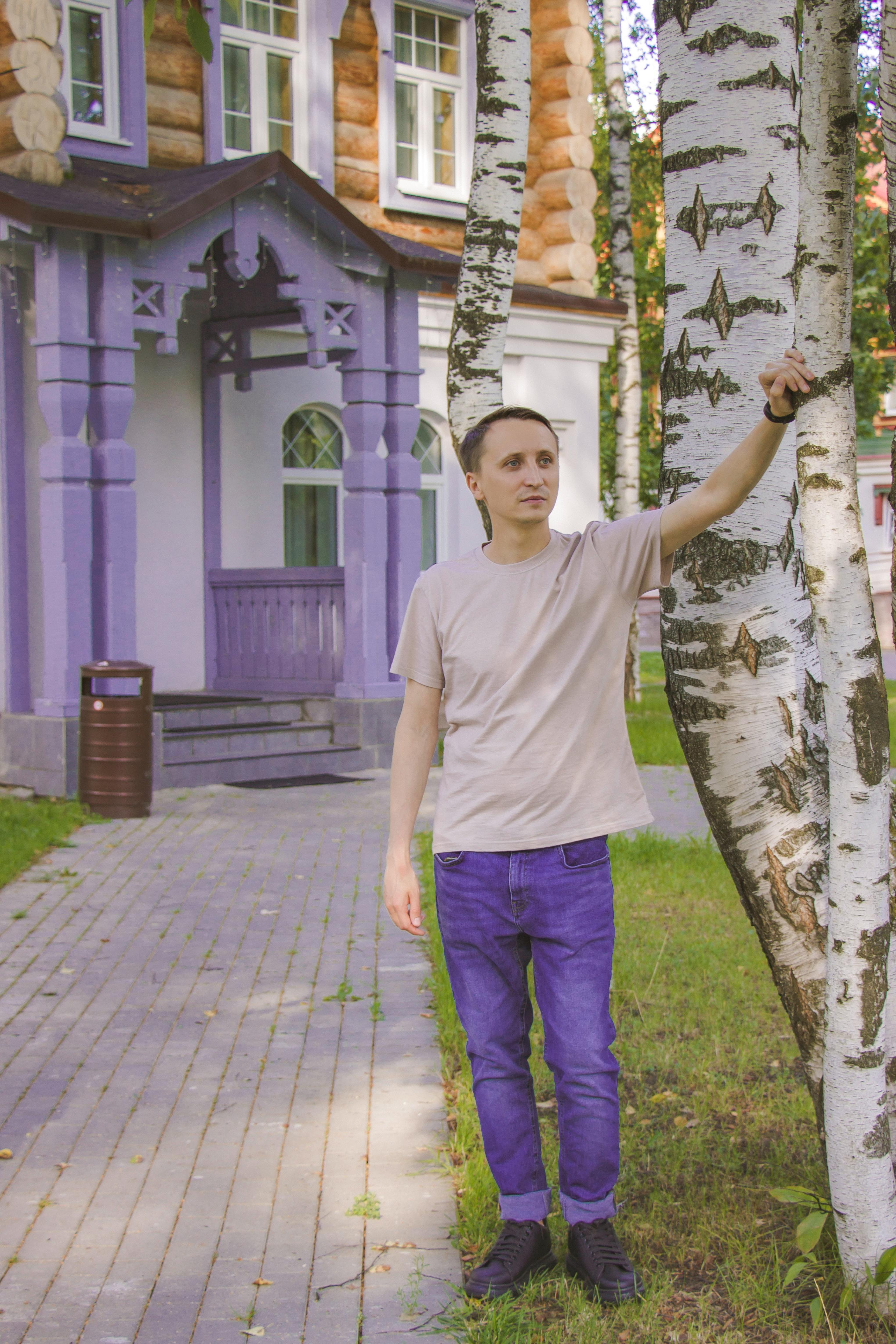 Man Leaning against Birch Tree · Free Stock Photo