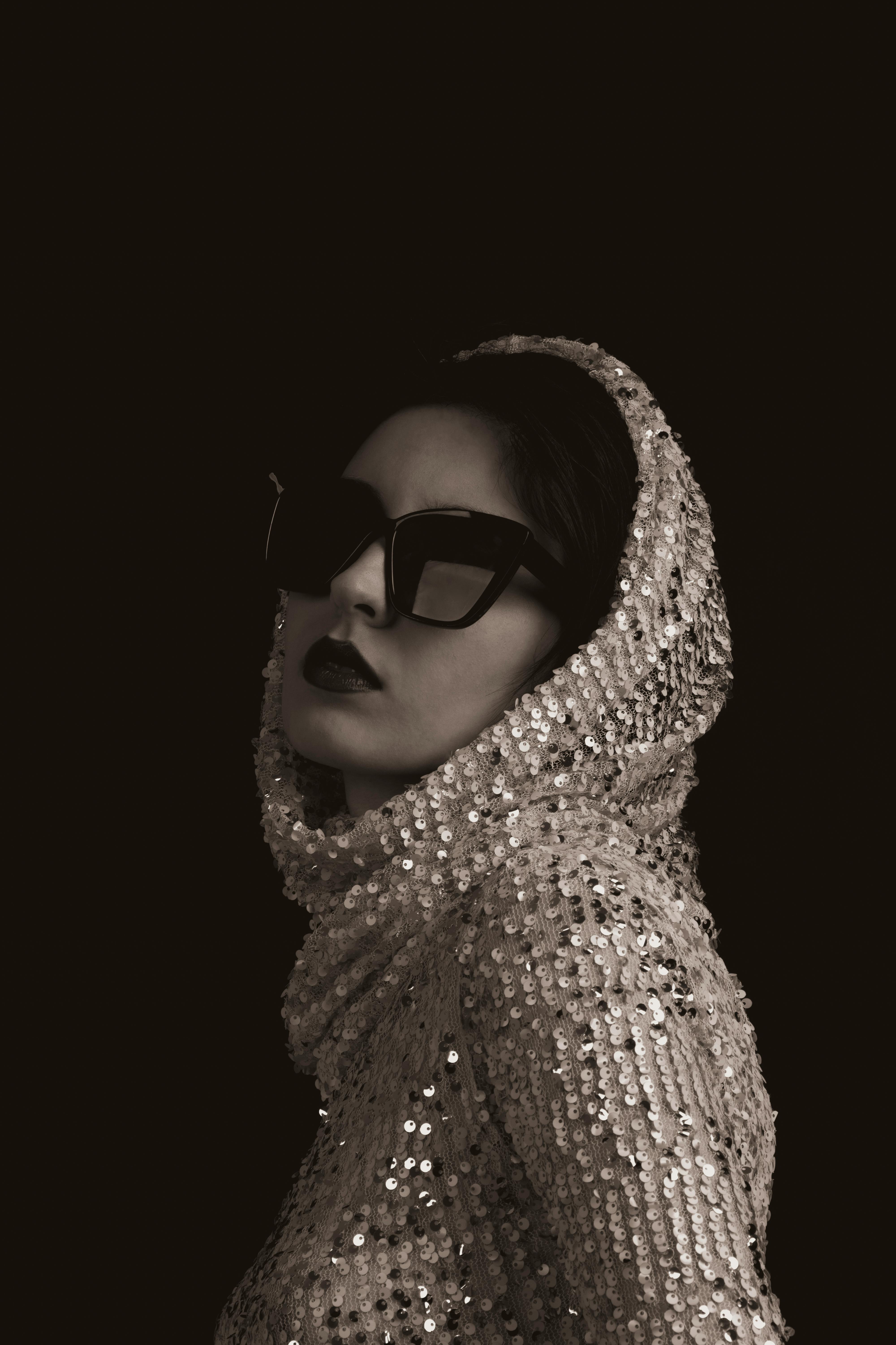 Model in Sequin Embroidered Hooded Dress · Free Stock Photo