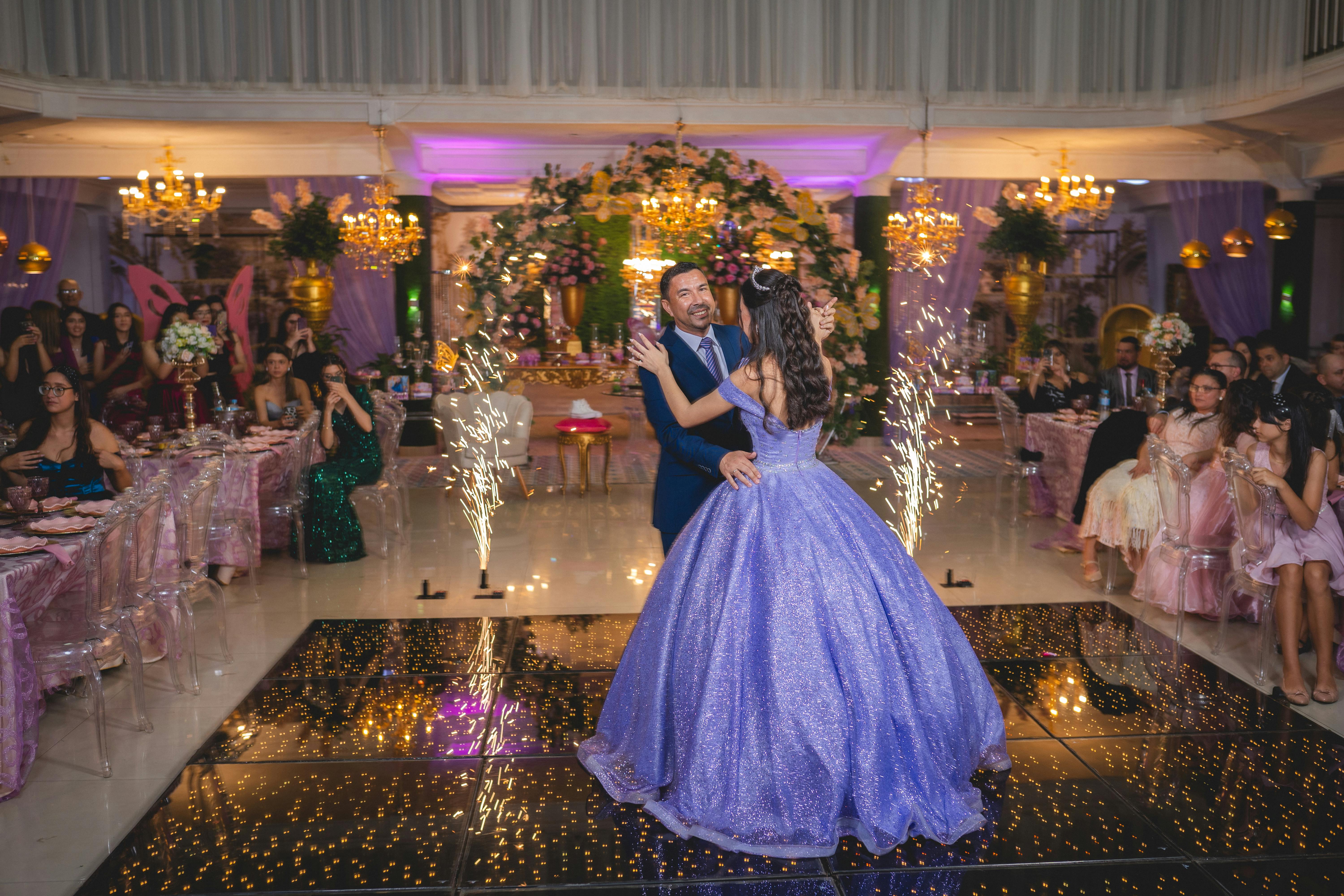 A Quinceañera and her Father Dancing at her Birthday Party · Free Stock ...