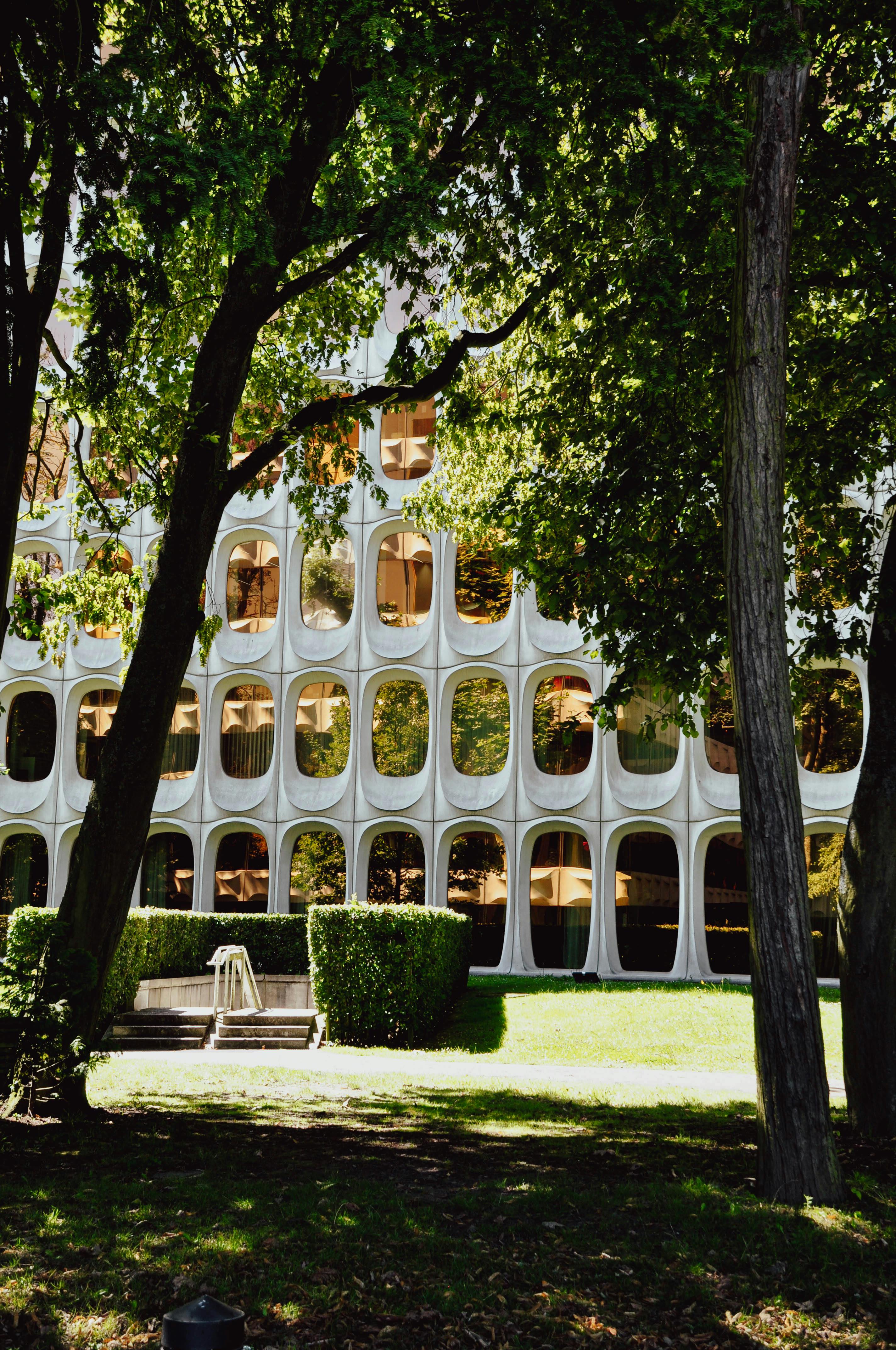 View of a Park and Facade of the CBR Building in Watermael-Boitsfort ...