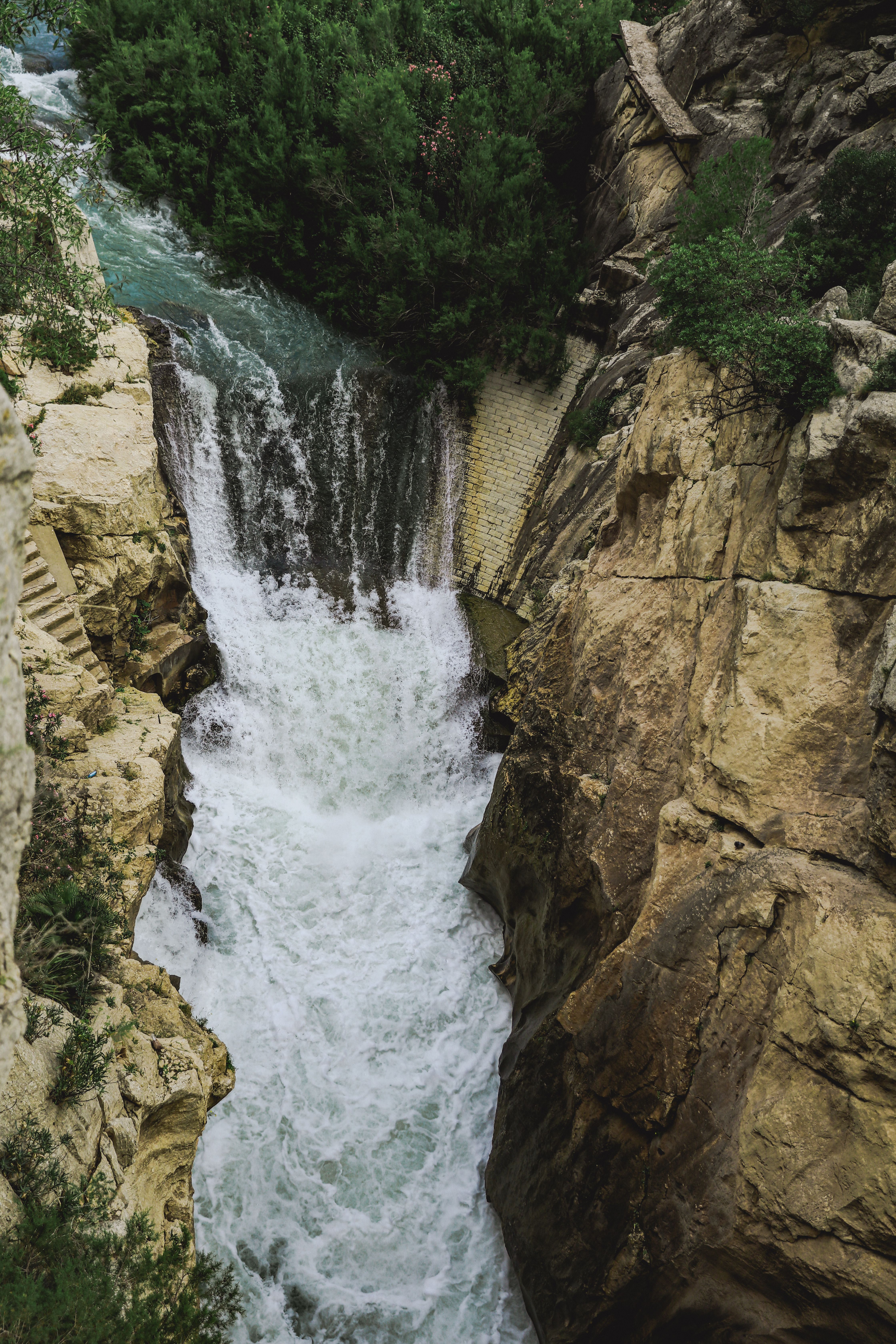 Waterfall in a Narrow Rocky Canyon, Caminito Del Rey, Spain · Free ...