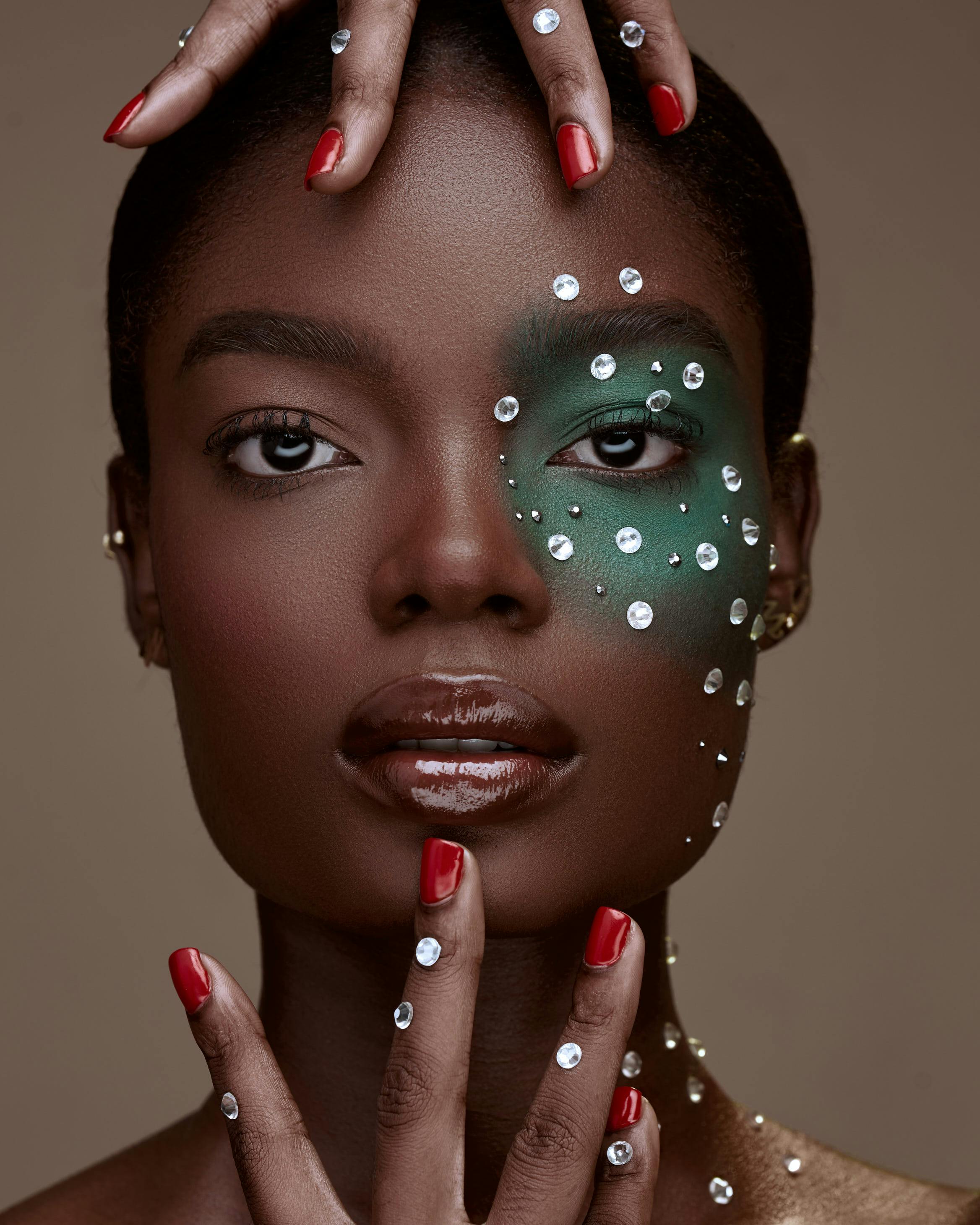 Woman with Diamonds Piercing on Face, Neck and Hands · Free Stock Photo