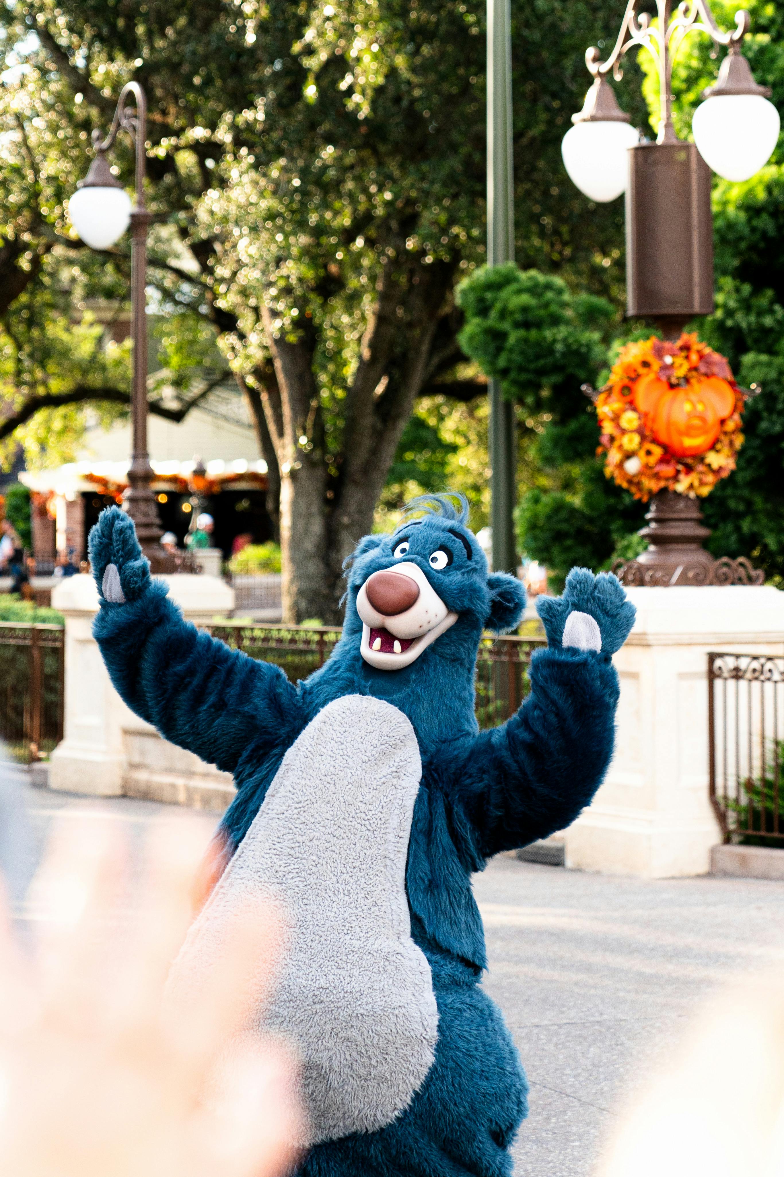 Blue Teddy Beat Mascot on Street · Free Stock Photo