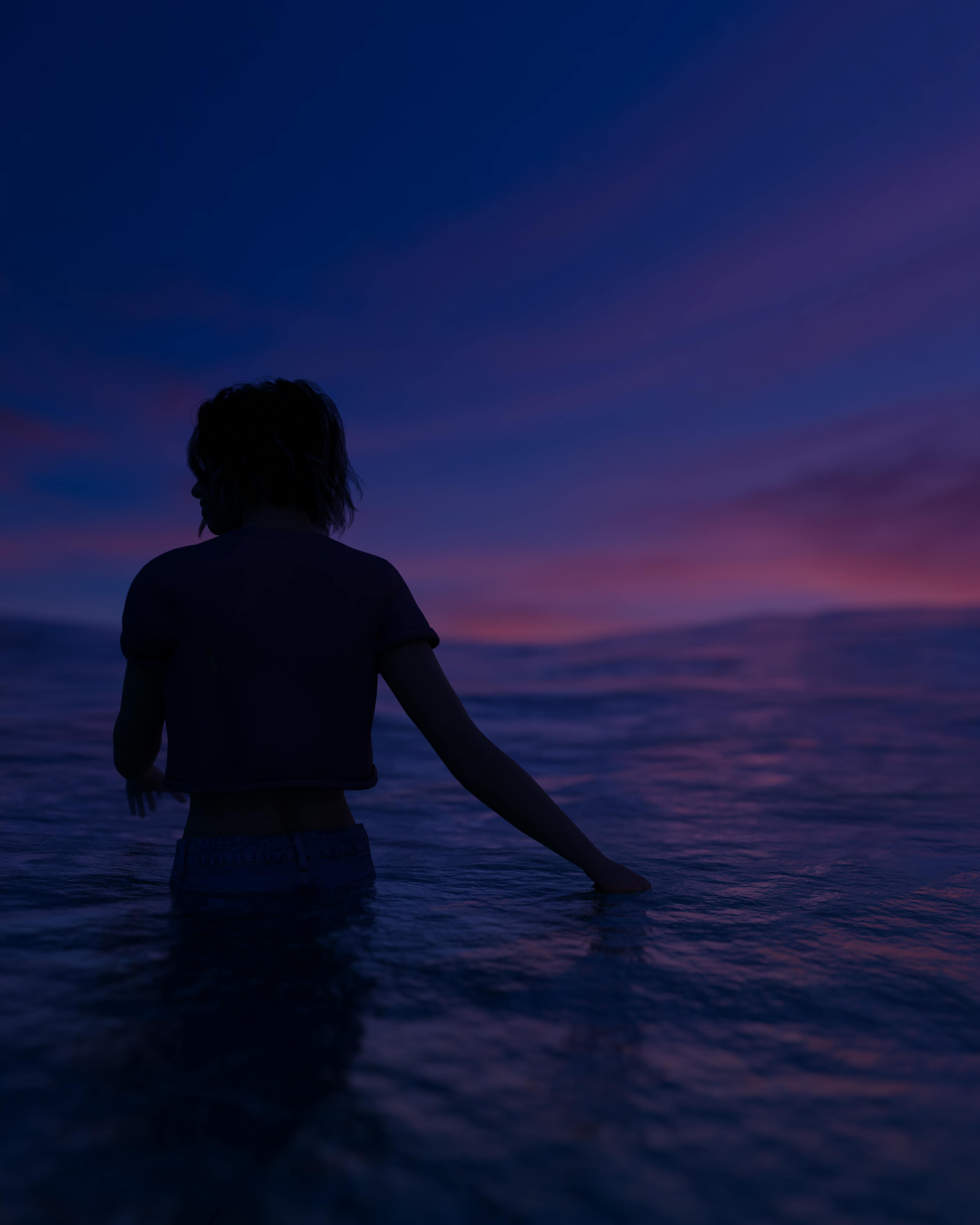 Person in Water Standing in Front of Purple Sky · Free Stock Photo