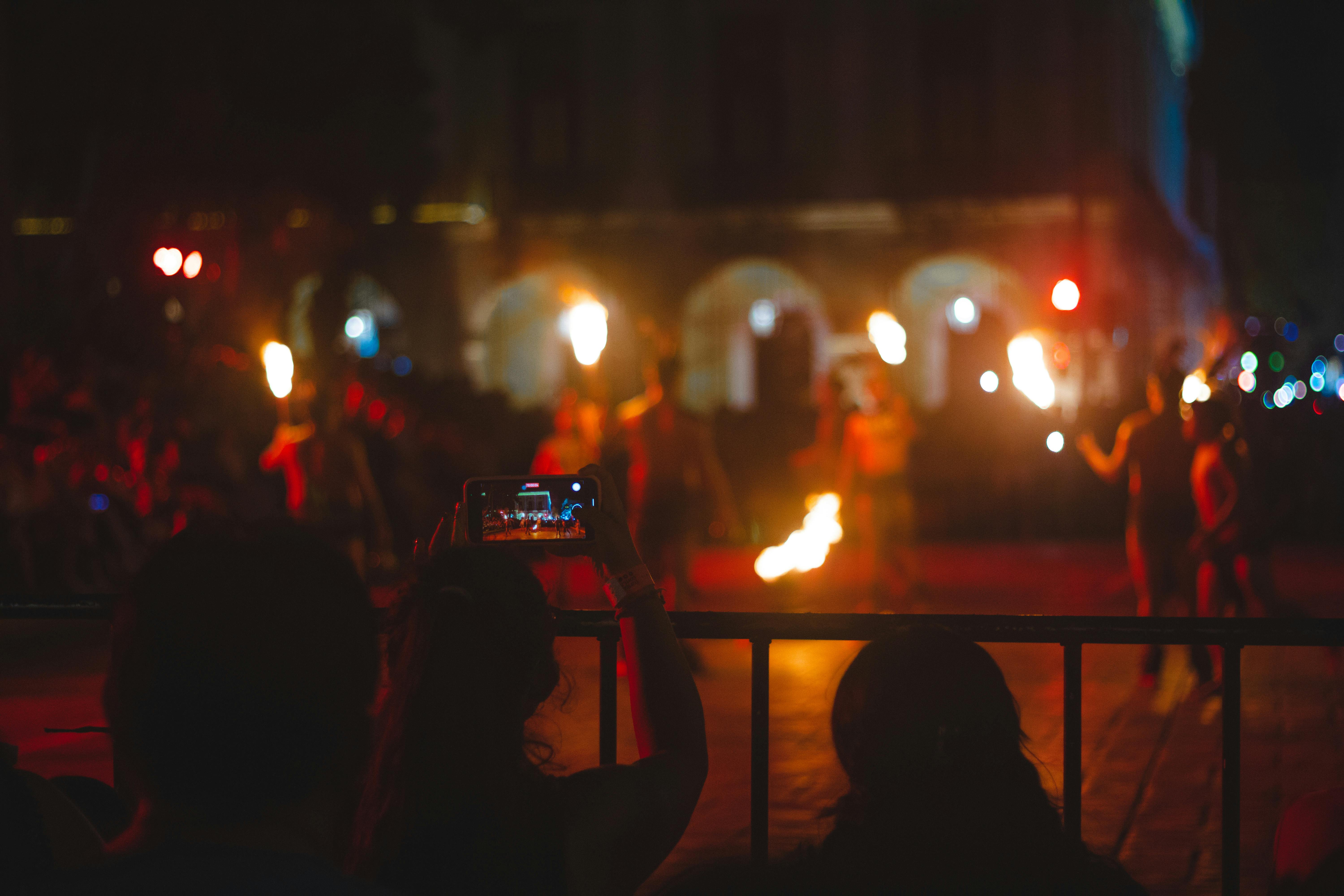 People Watching a Fire Show on the Street in City · Free Stock Photo