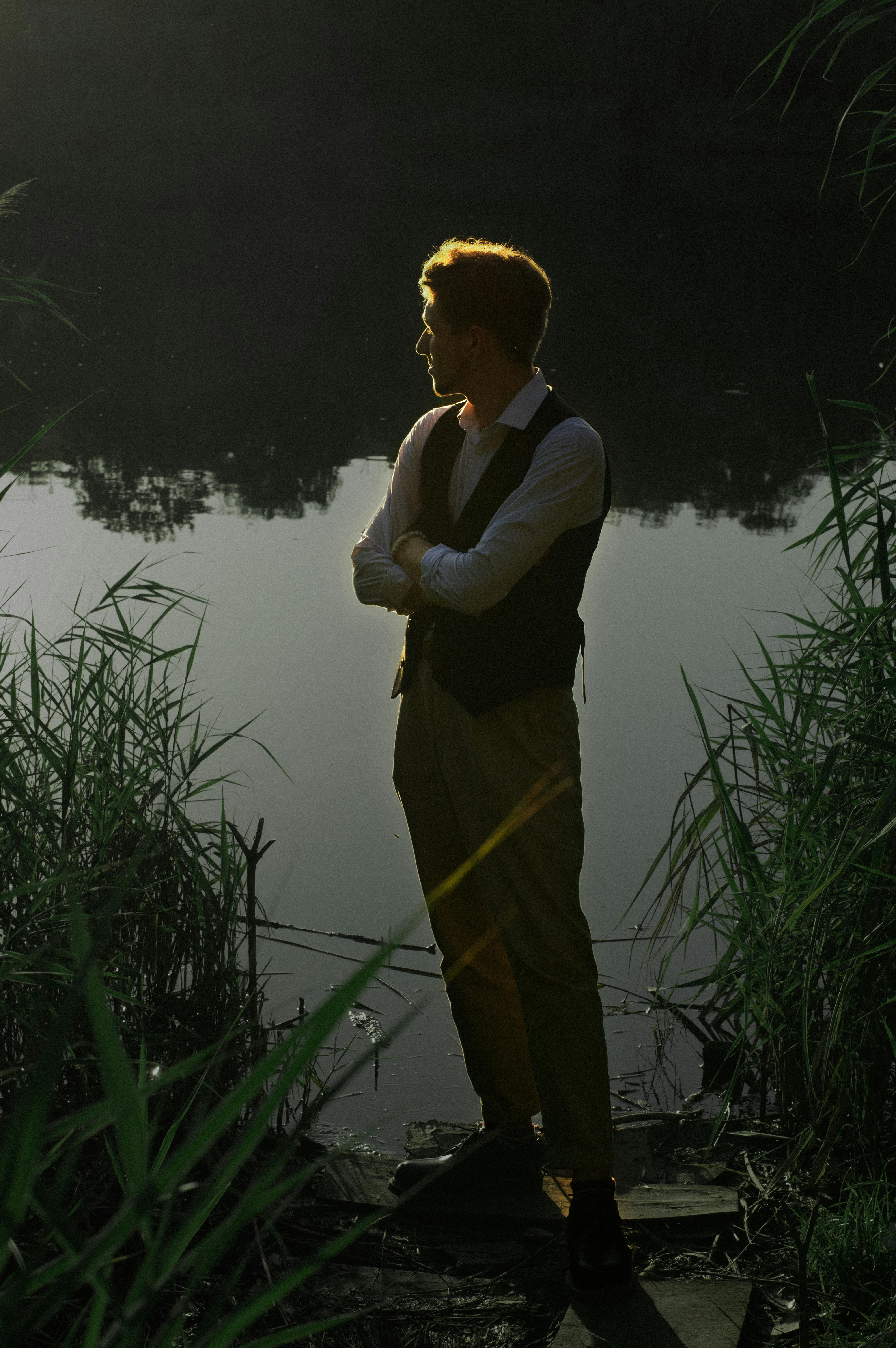 Man Standing alone on a Lakeshore · Free Stock Photo