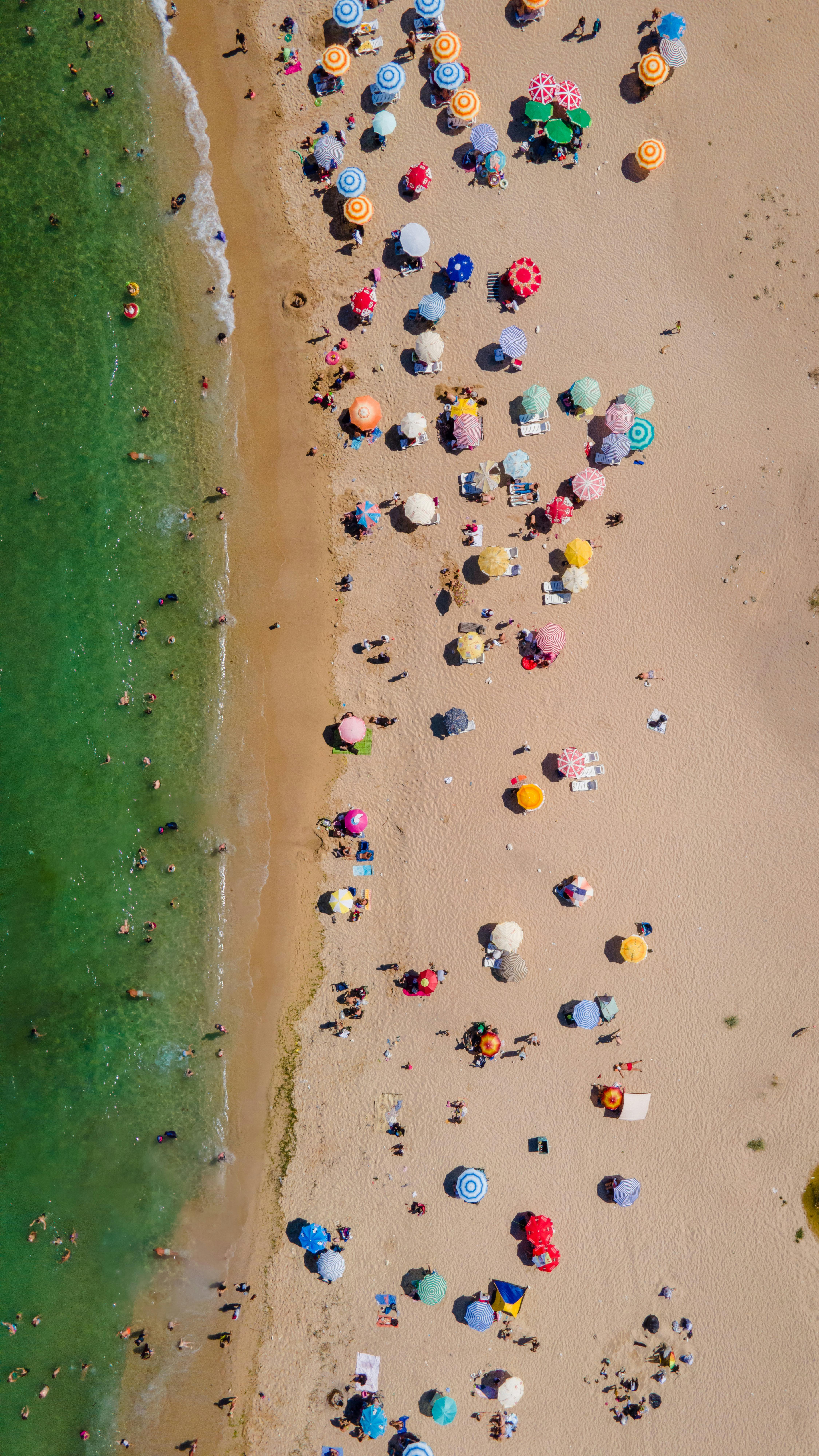 Multi Colored Sun Umbrellas along Beach · Free Stock Photo