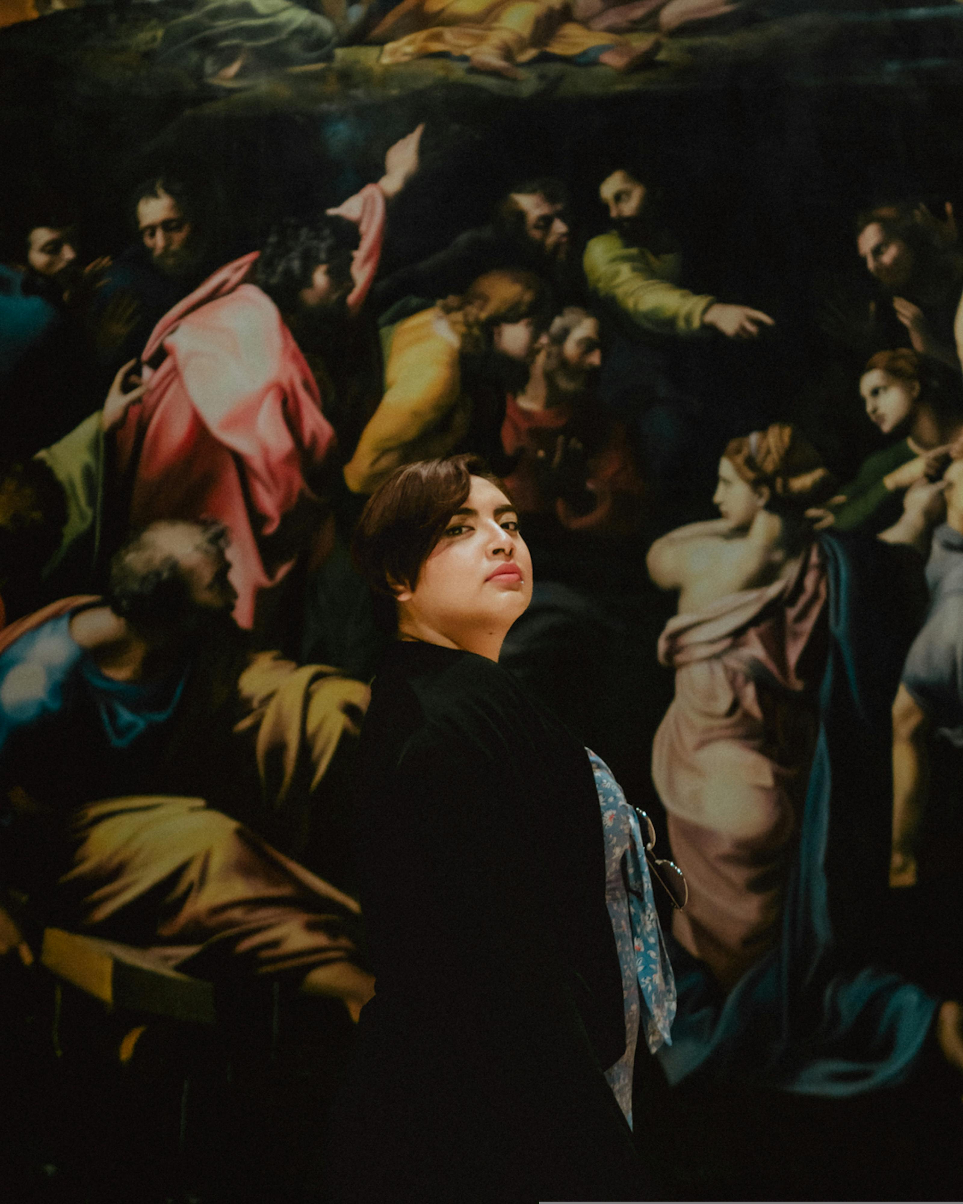 Woman Standing on the Background of the Transfiguration Painting by ...