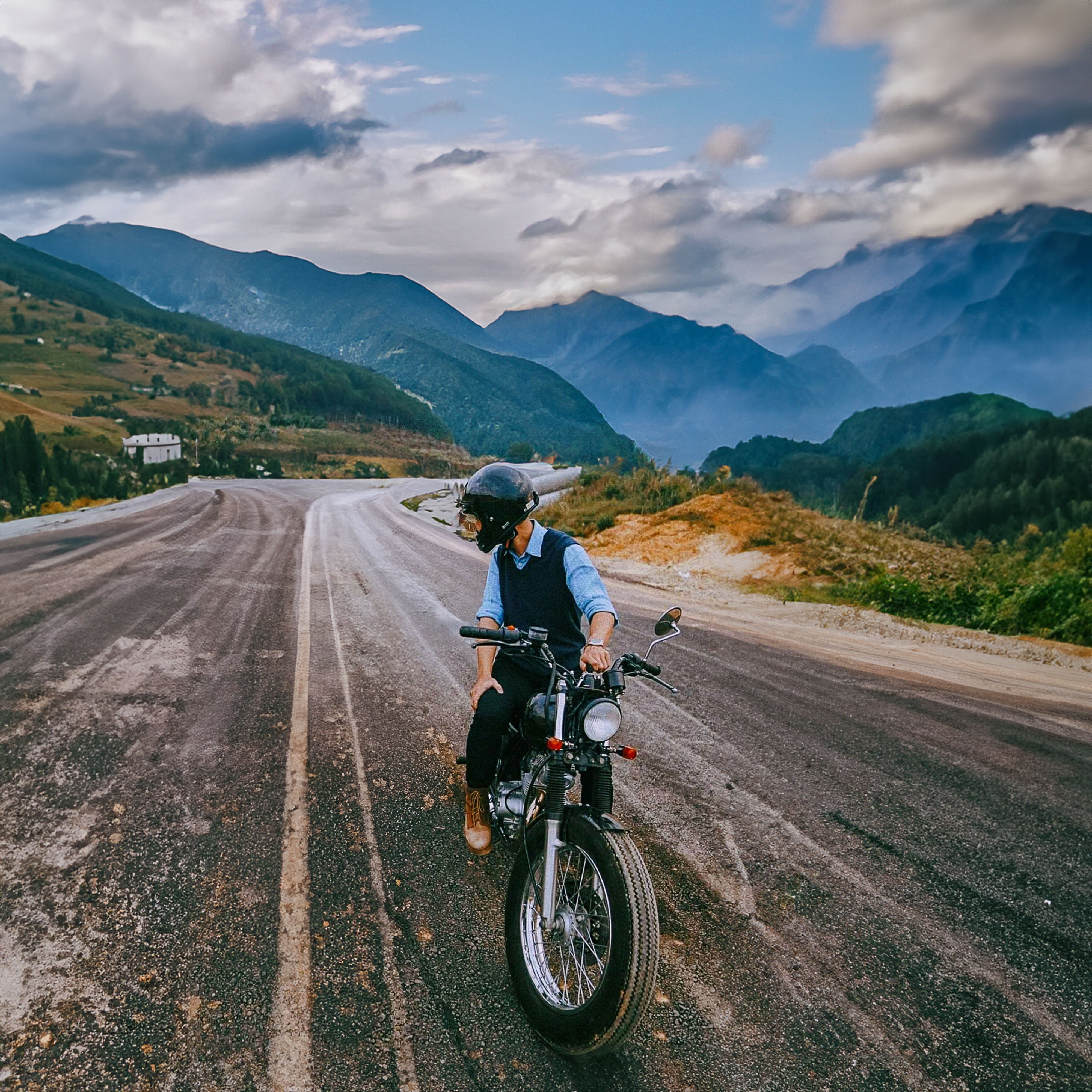 Biker on Motorcycle on Empty Road · Free Stock Photo