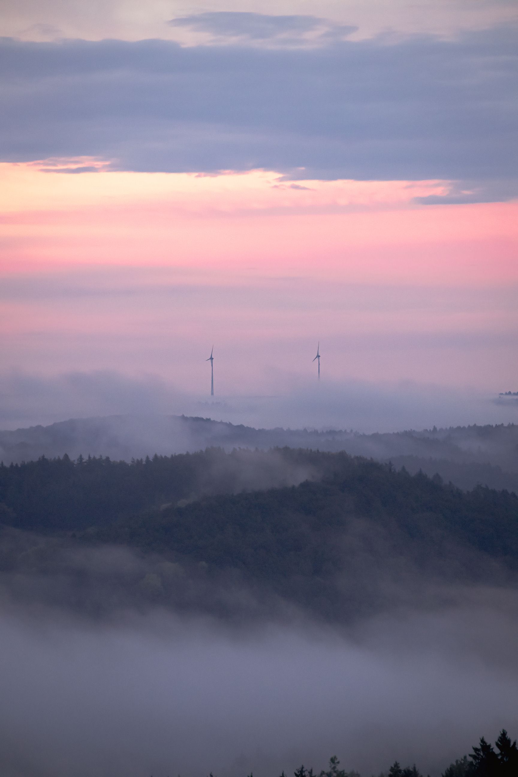Wind Turbines on Hill over Fog · Free Stock Photo