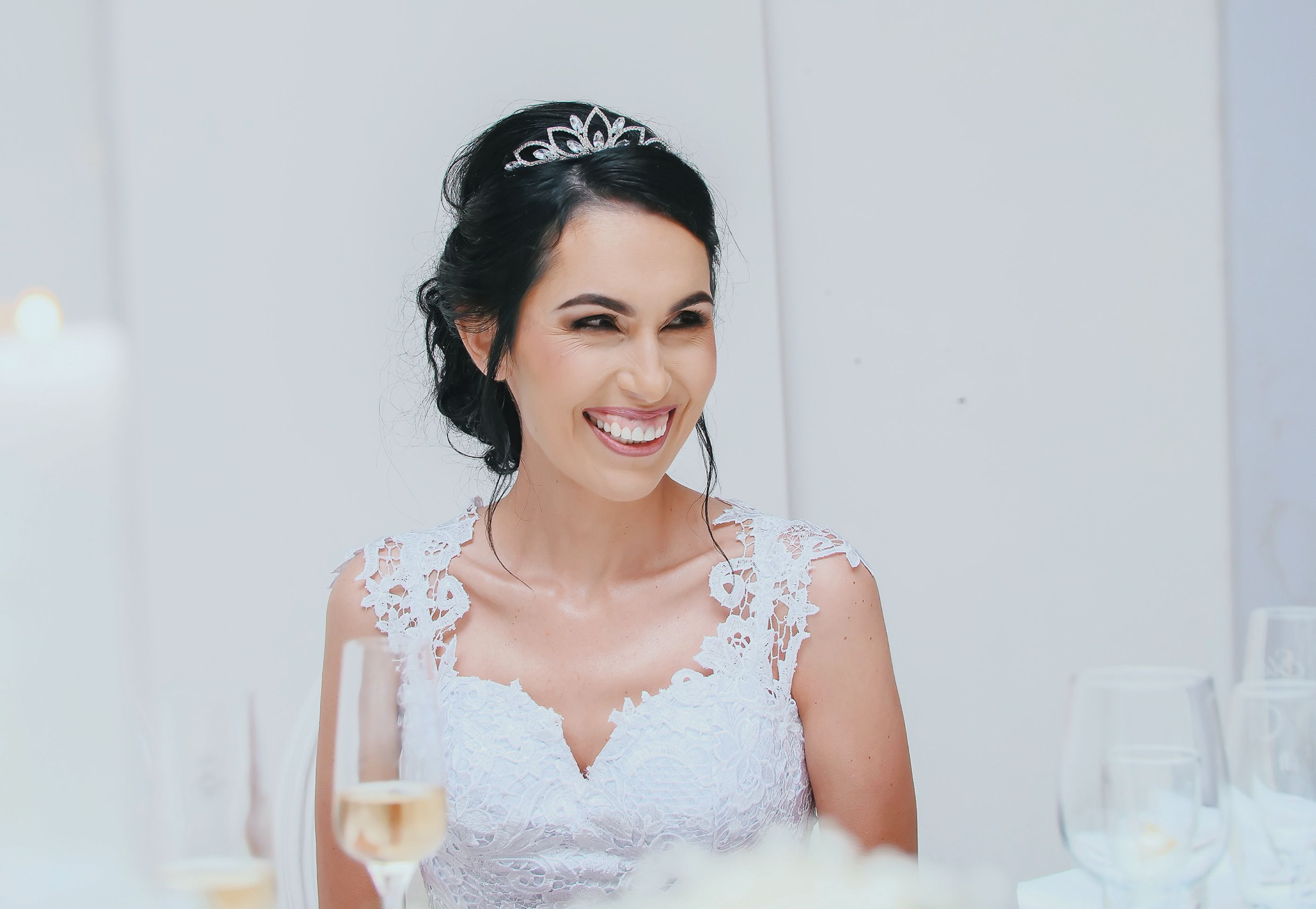 Happy Bride Sitting at the Table at the Wedding Reception · Free Stock ...