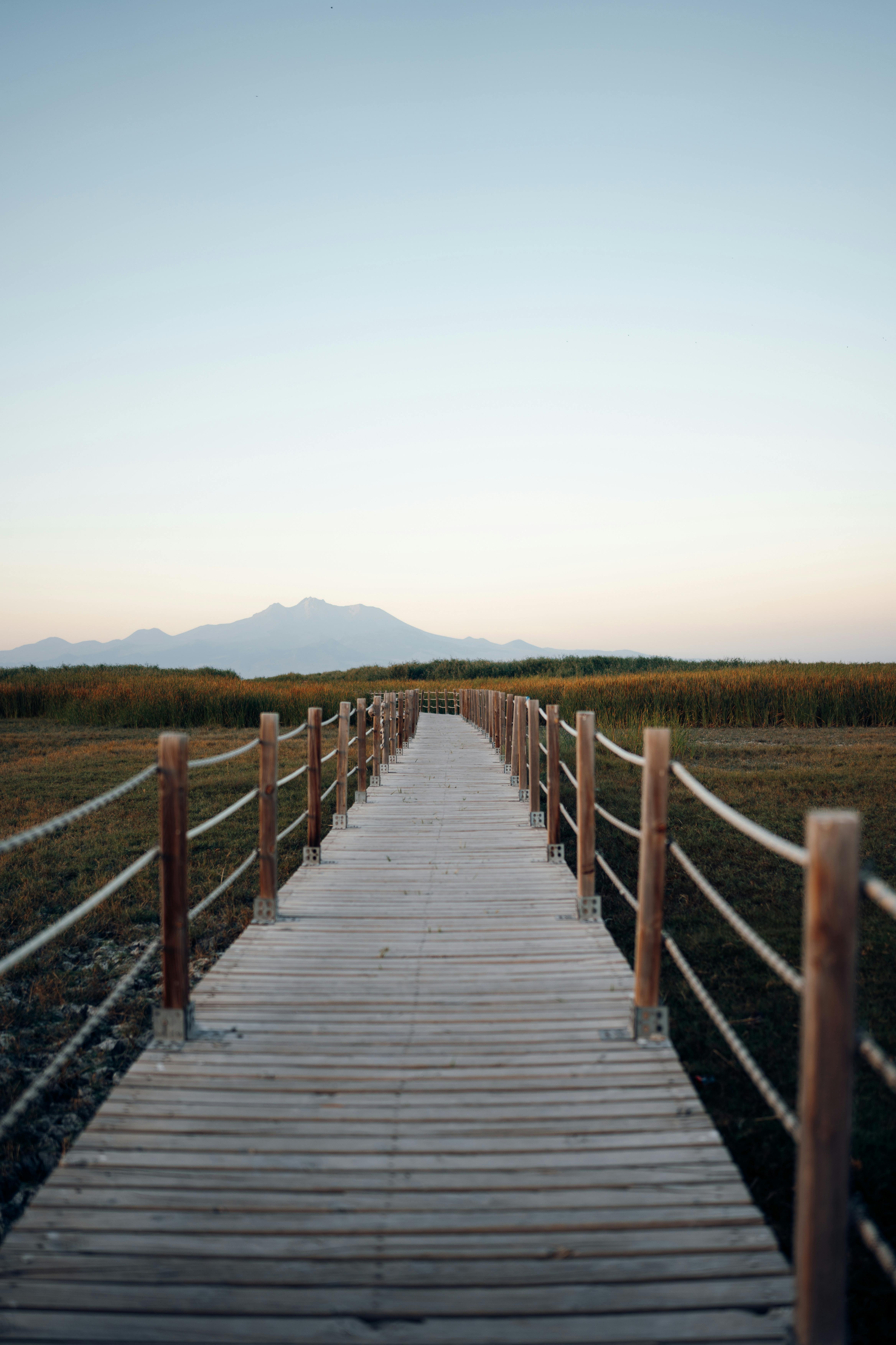 Wooden Boardwalk over Grass Field · Free Stock Photo