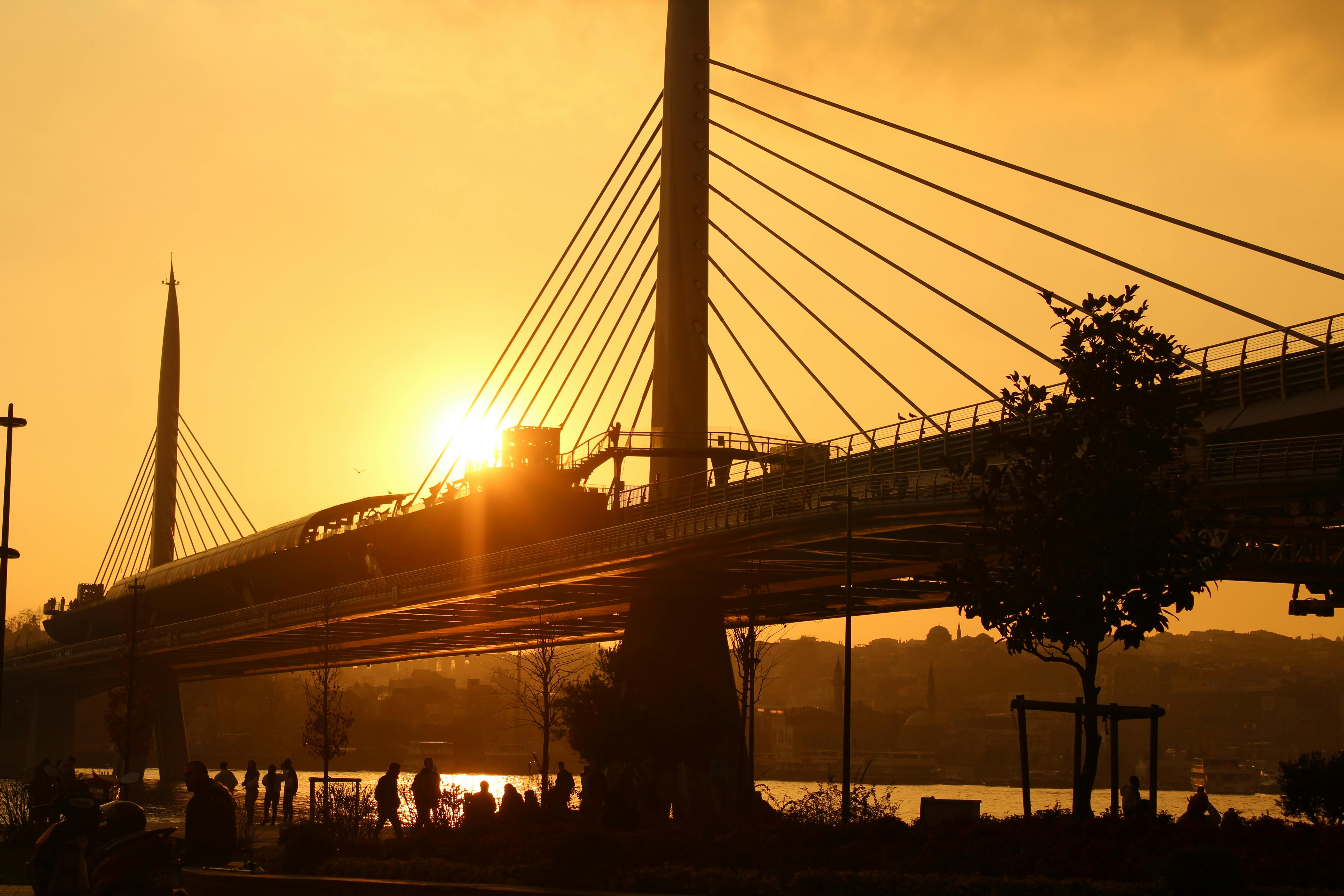 Sun Setting over the Golden Horn Bridge in Istanbul, Turkey · Free ...