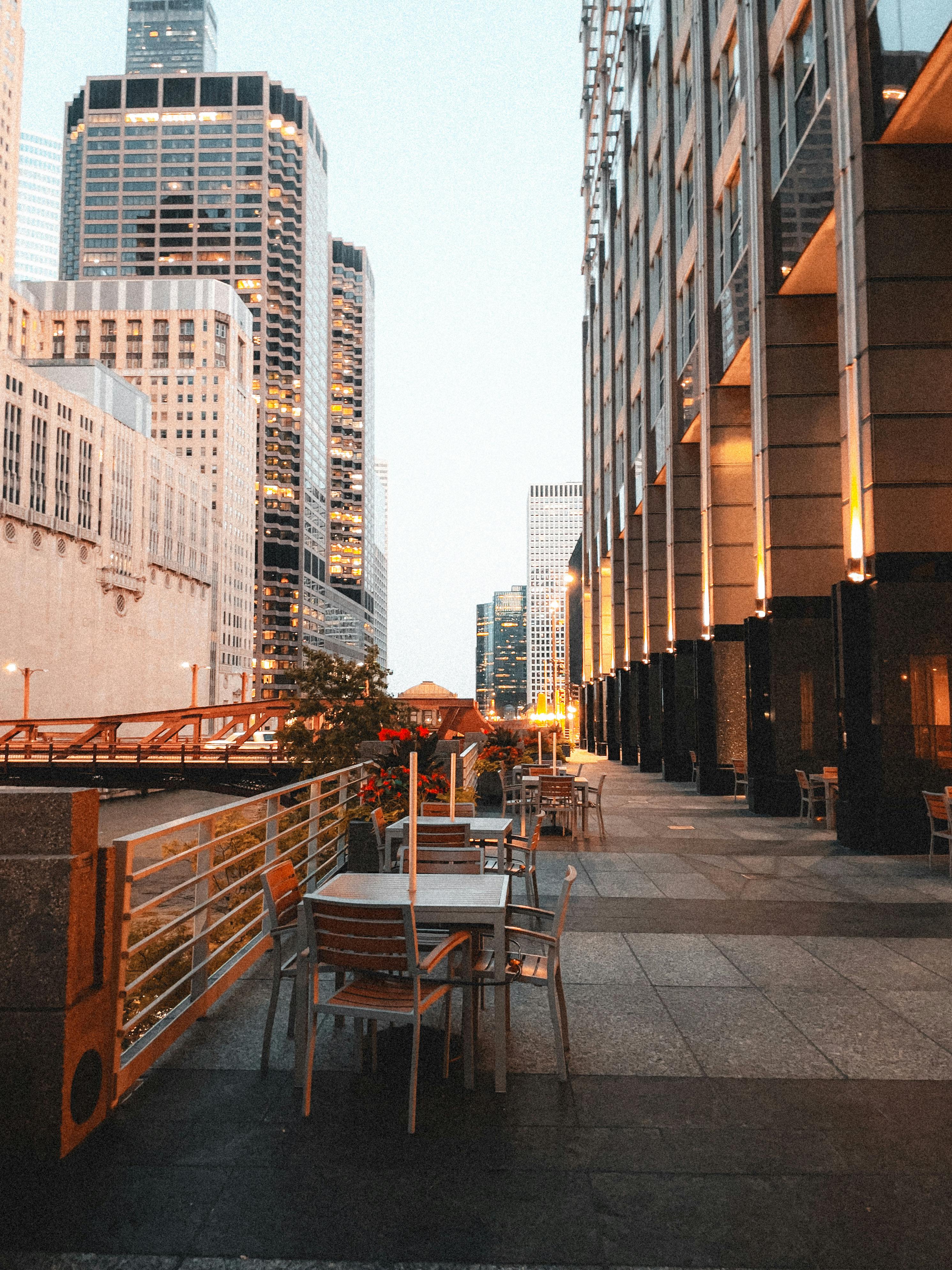 Restaurant Seat on Terrace with View on Skyscrapers · Free Stock Photo