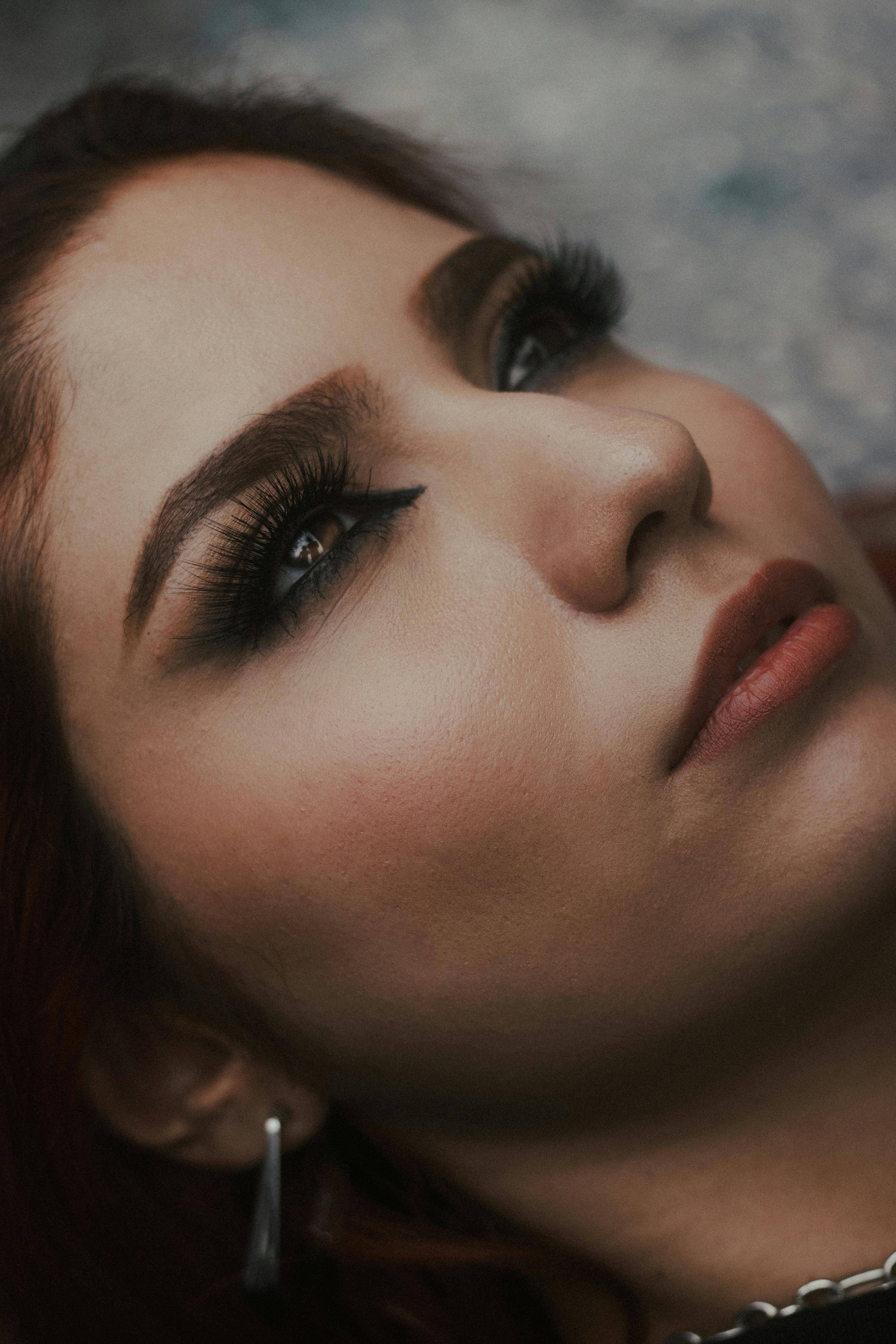 Woman Face with Black Eye Shadow and Red Lips · Free Stock Photo