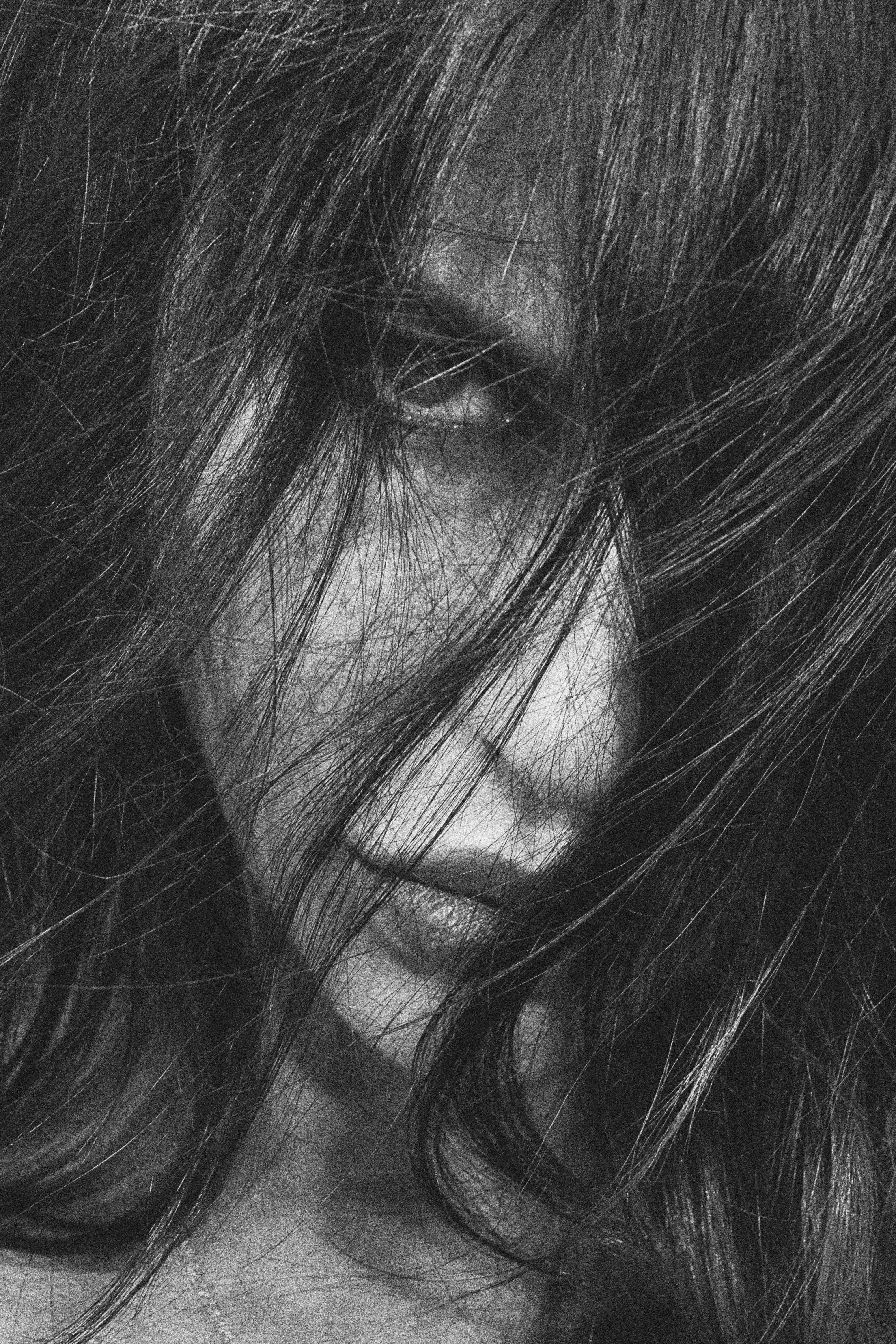 Woman with Long Hair over Face · Free Stock Photo