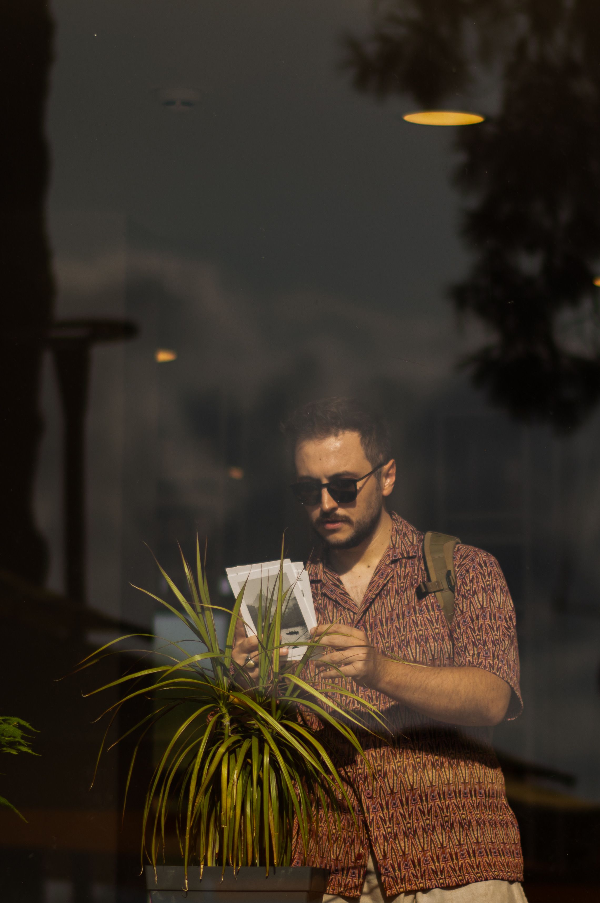 A Man in a Shirt and Sunglasses Standing behind a Window · Free Stock Photo