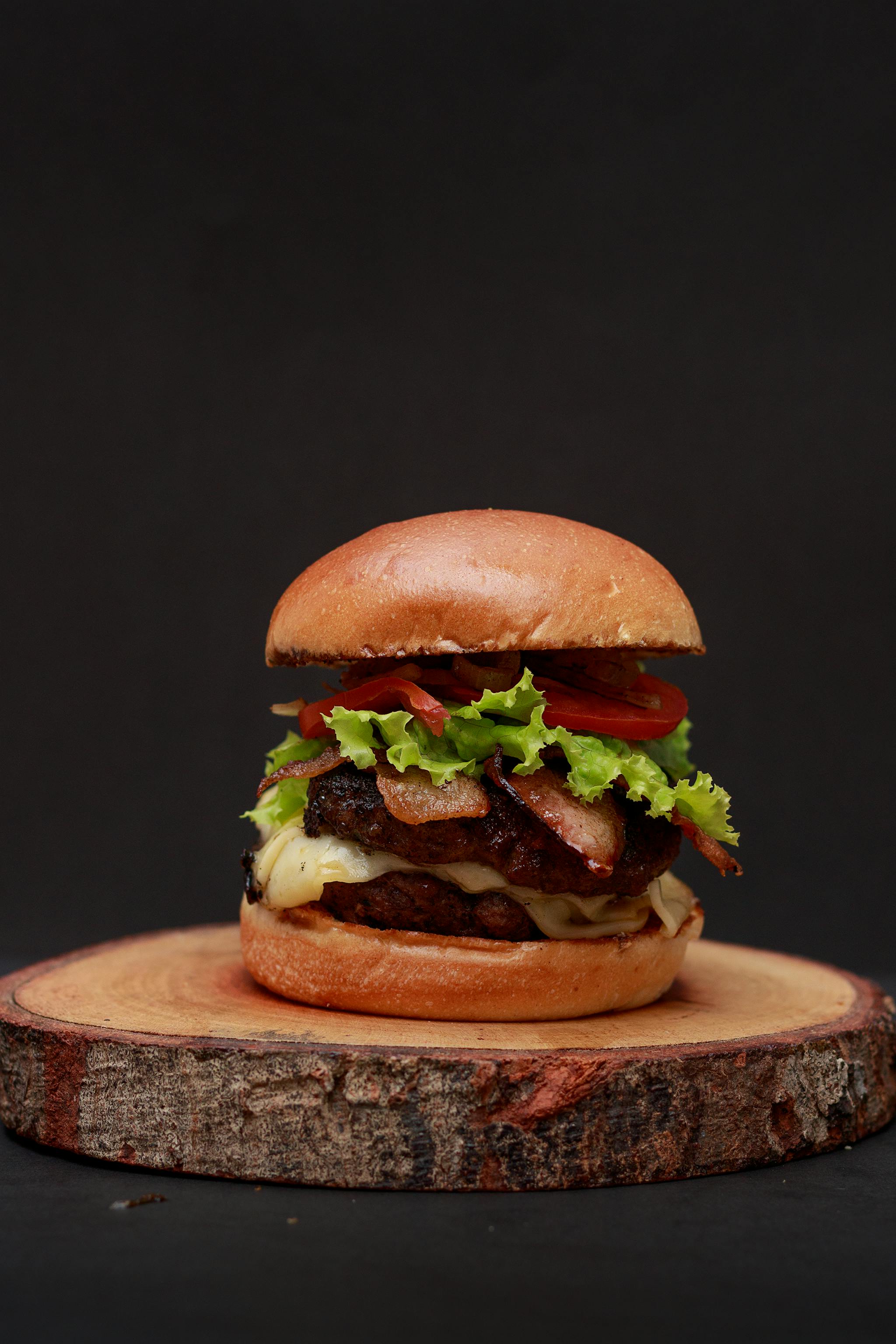 Burger on a Wooden Tray · Free Stock Photo