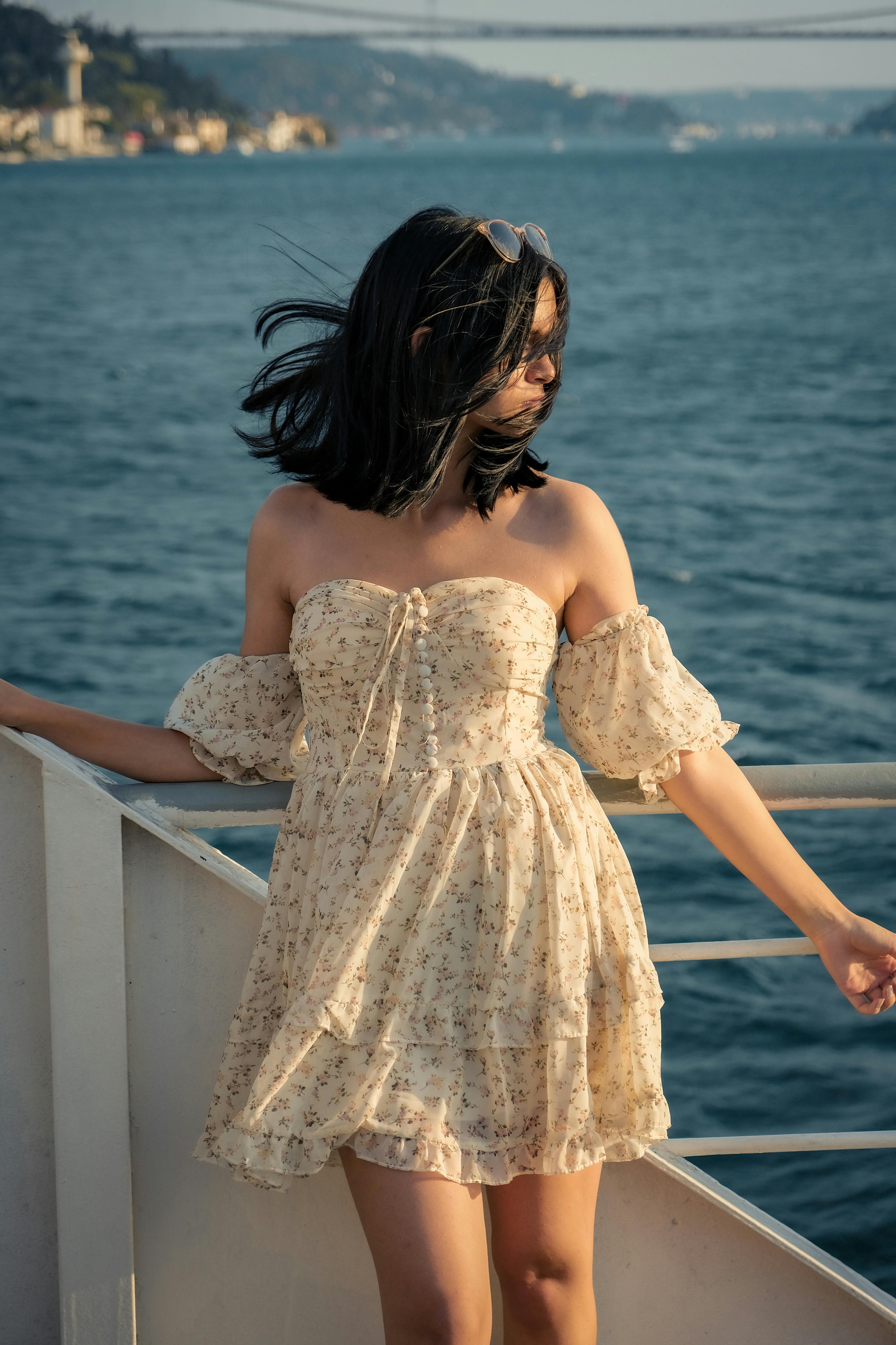 Passenger in Off the Shoulder A-Line Dress on the Ferry · Free Stock Photo