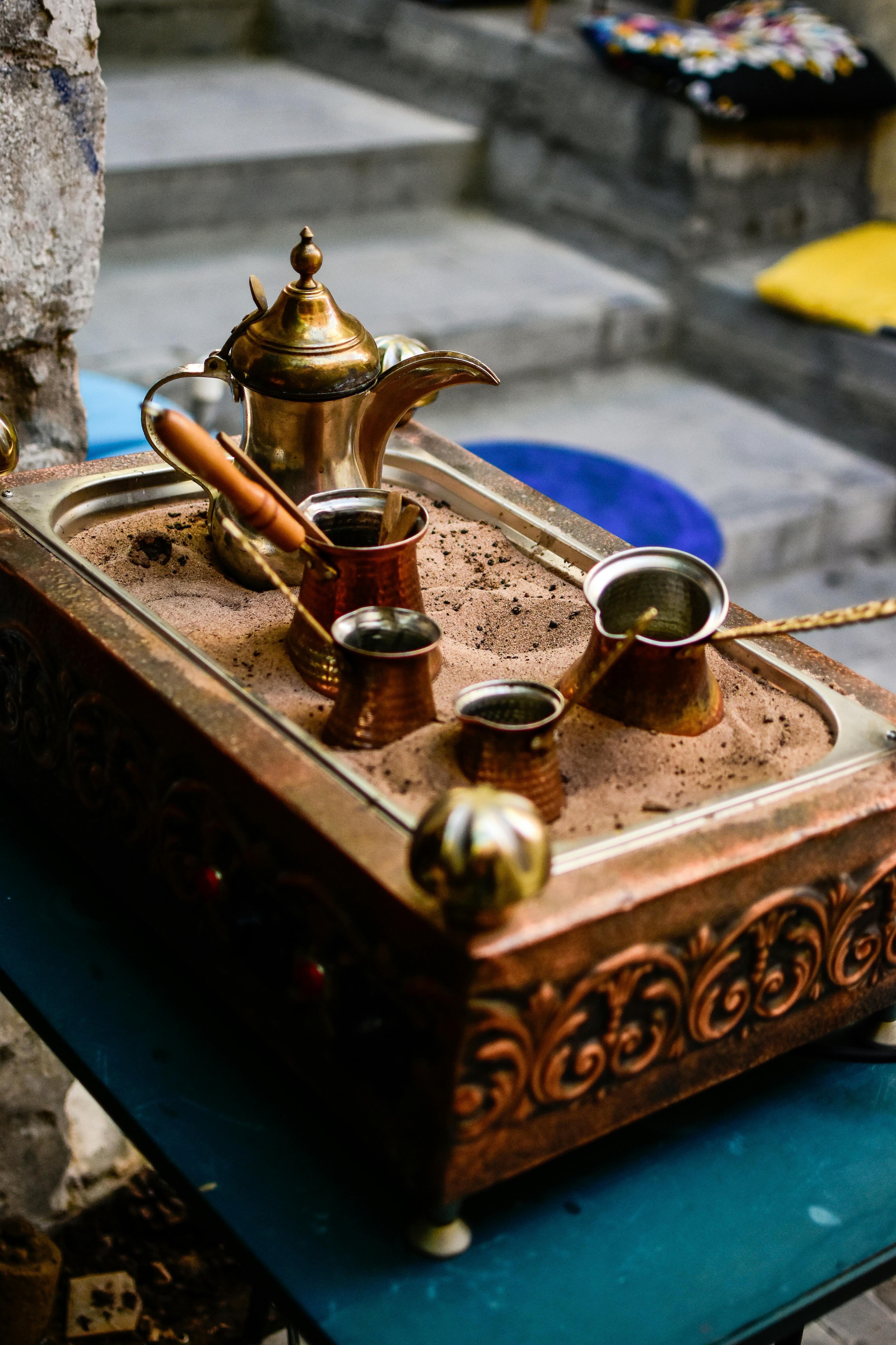 Turkish Coffee Brewing Set with Sandbox · Free Stock Photo