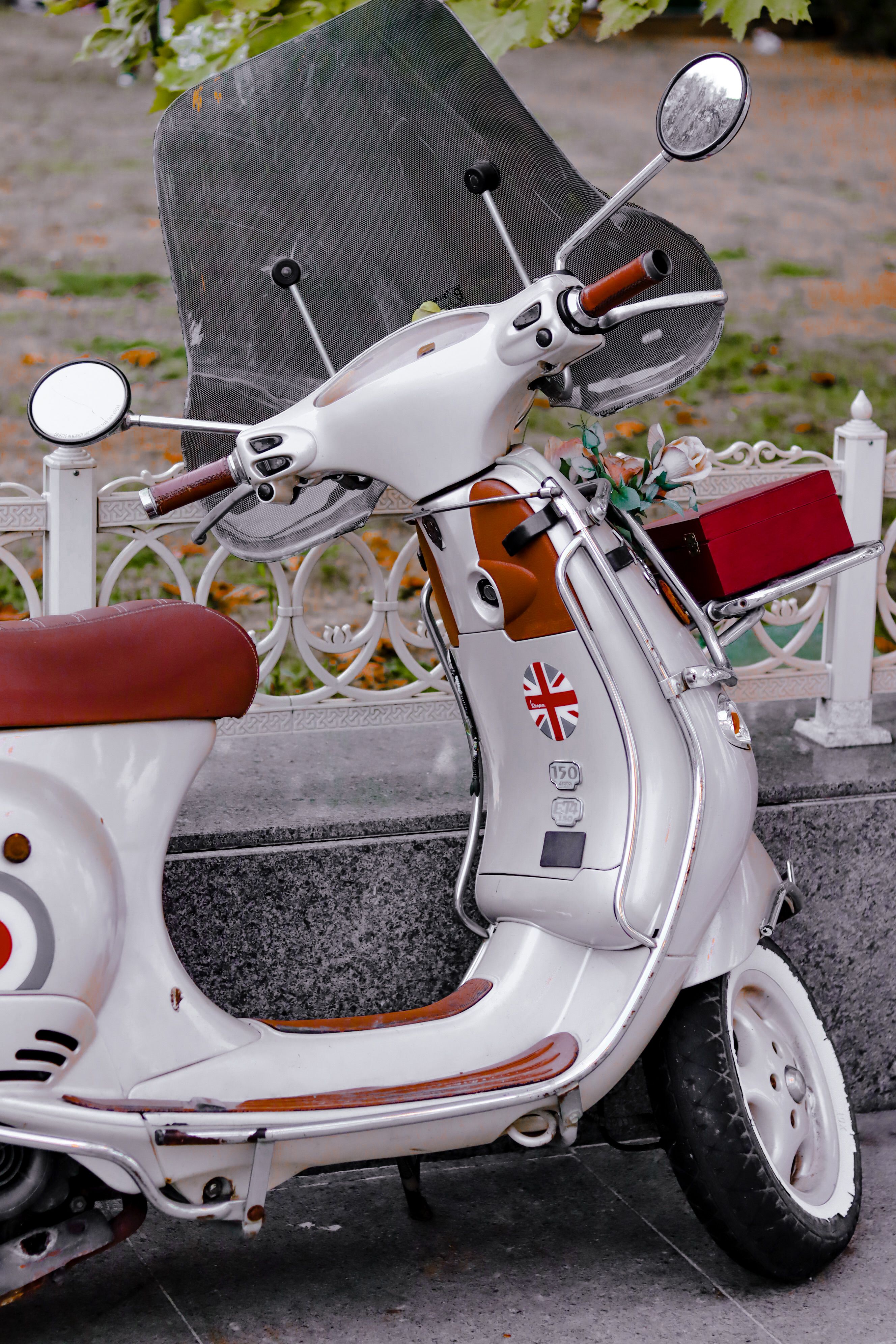 Beige Vintage Style Scooter and Bush with Pastel Pink Flowers · Free ...