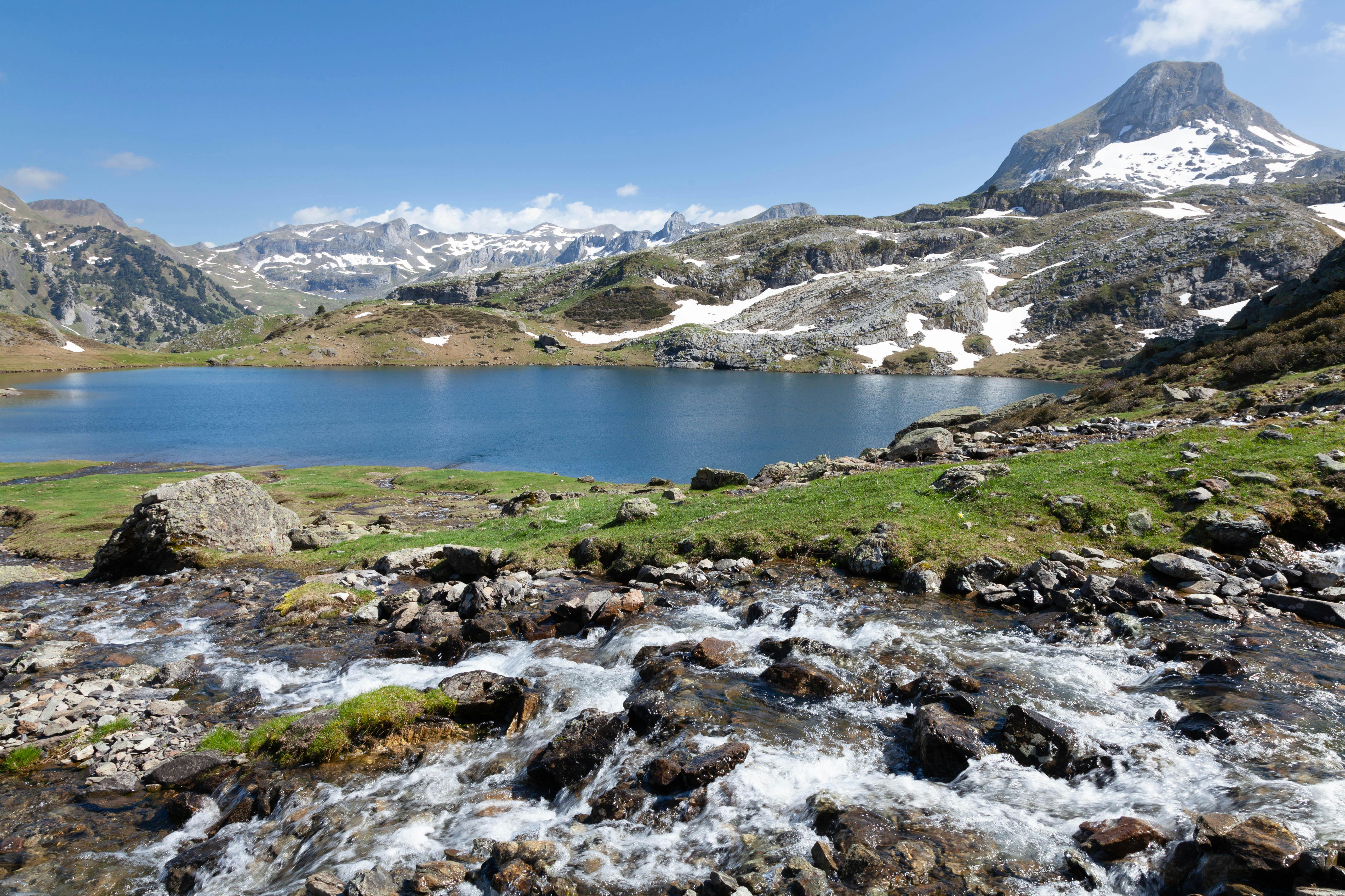 Stream and Lake in Mountains · Free Stock Photo