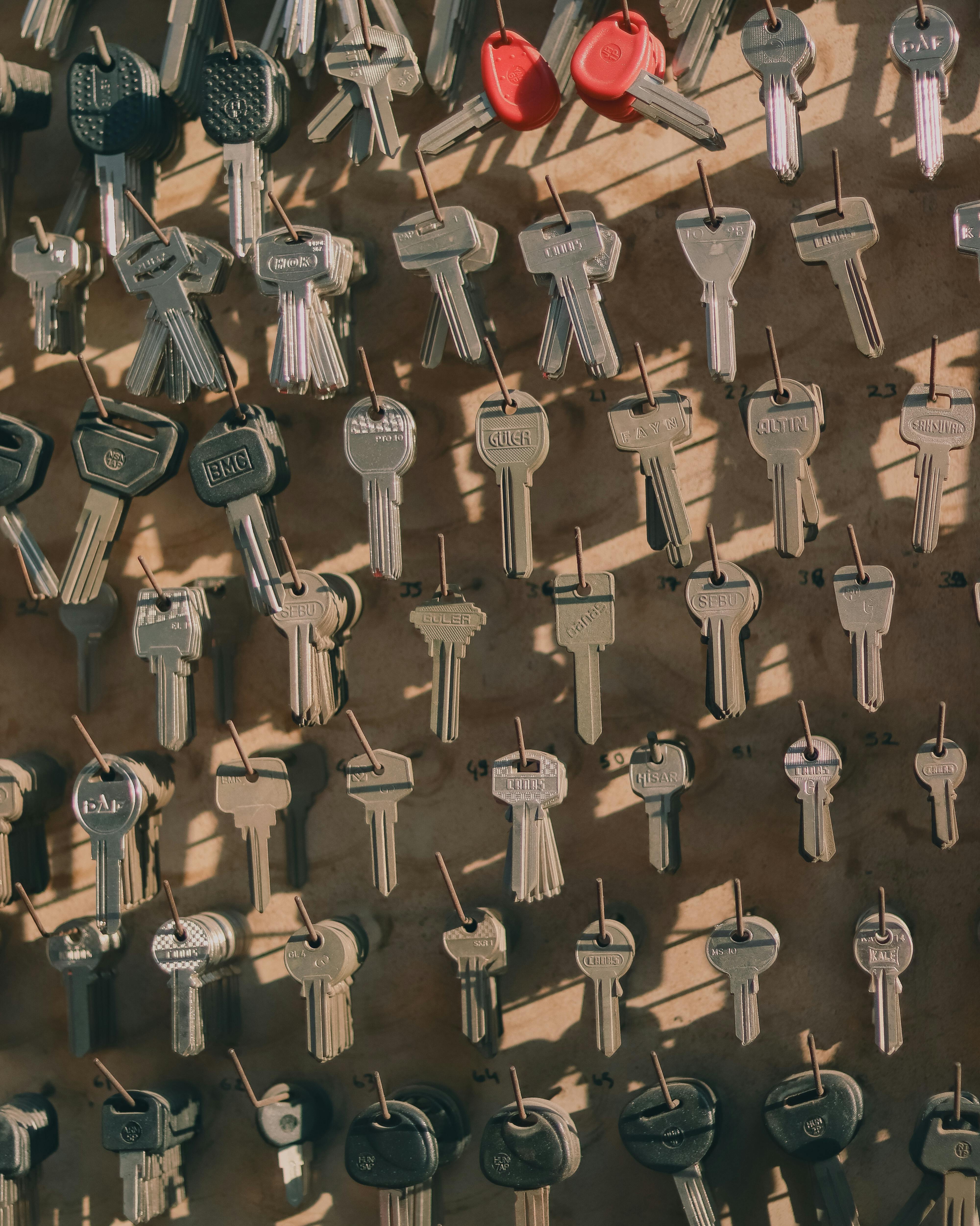 A Variety of Keys Hanging on Hooks · Free Stock Photo