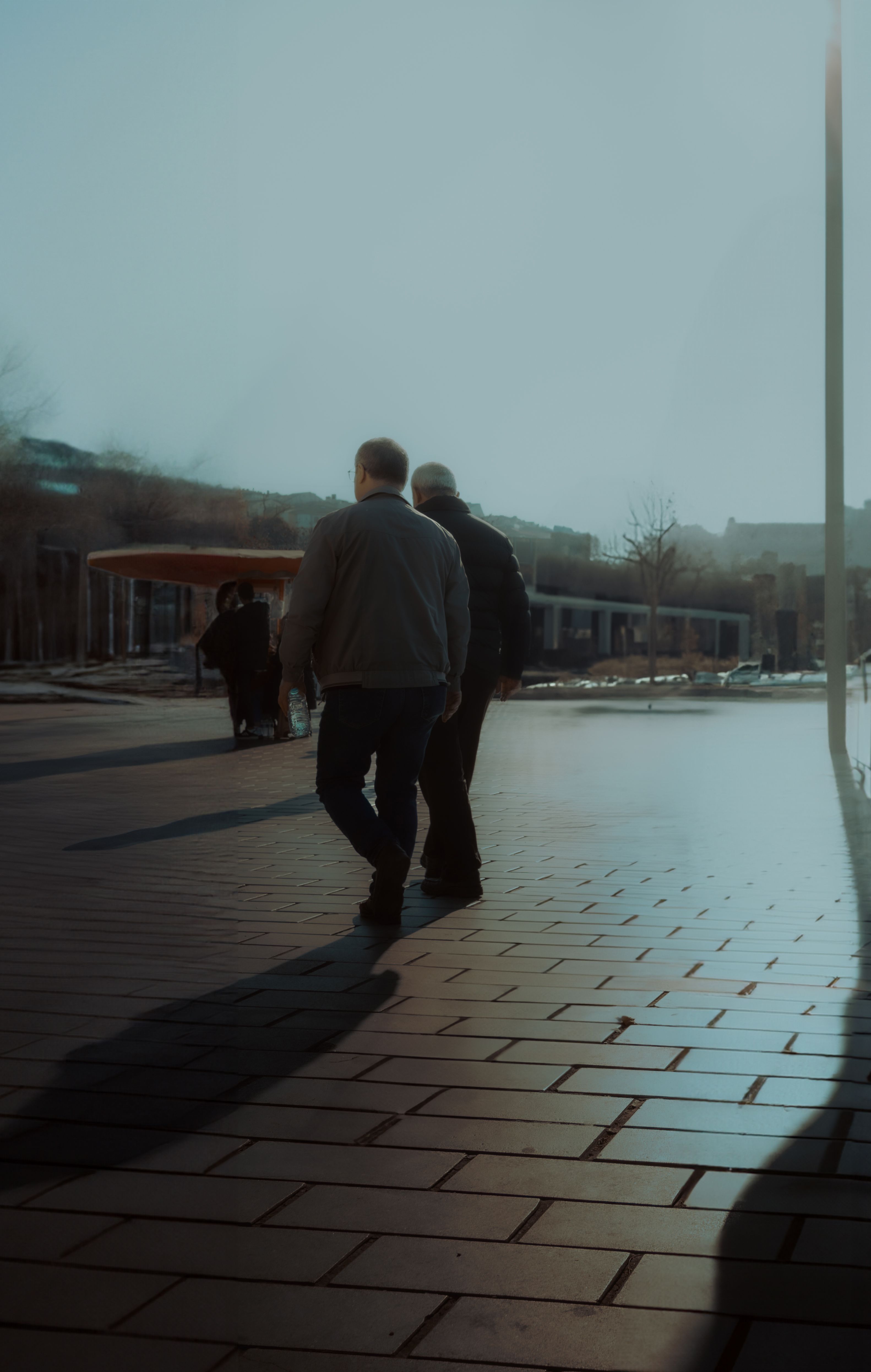 Men Walking on Paving Walkway · Free Stock Photo