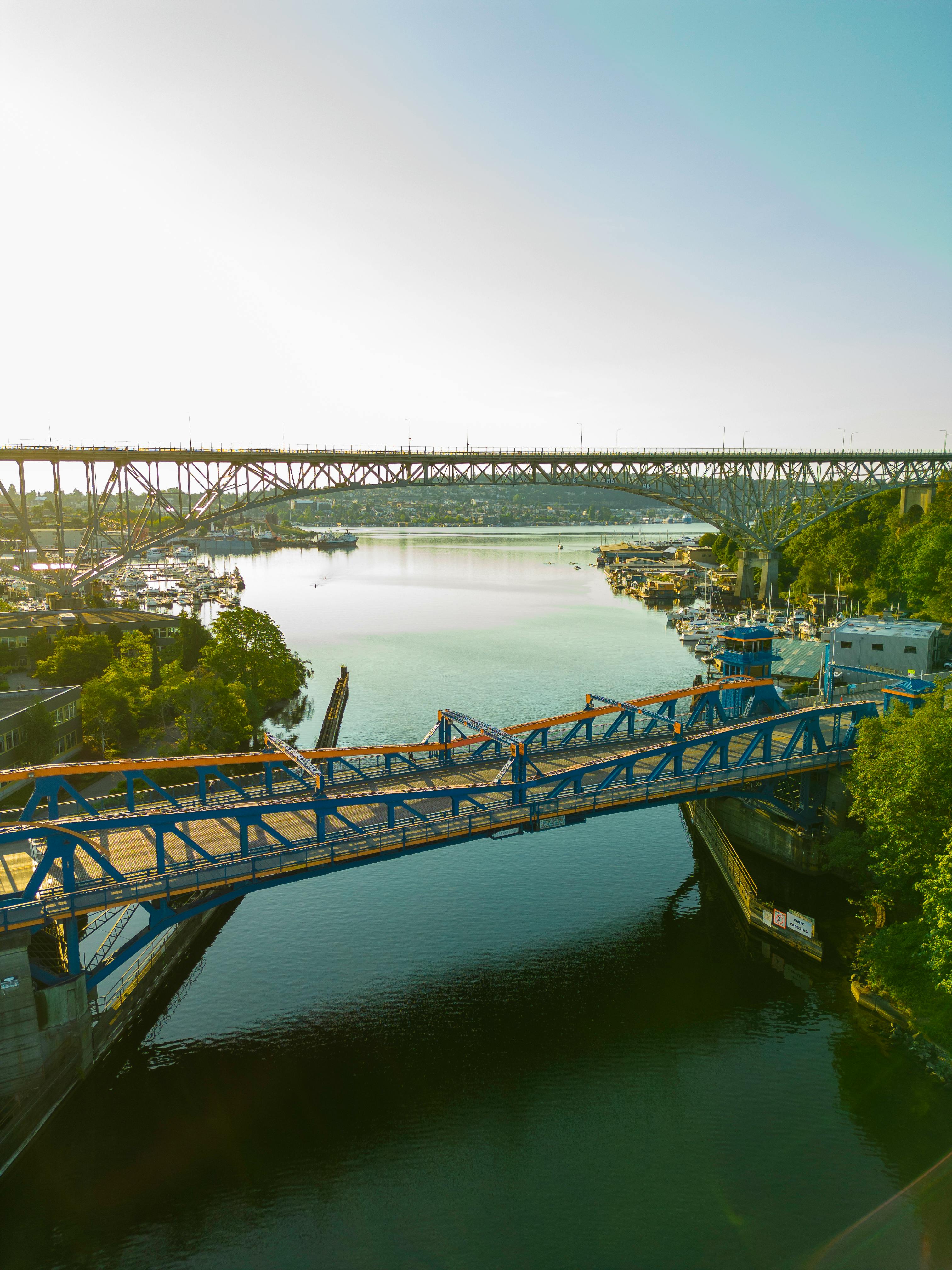Drone Shot of Bridges on River · Free Stock Photo