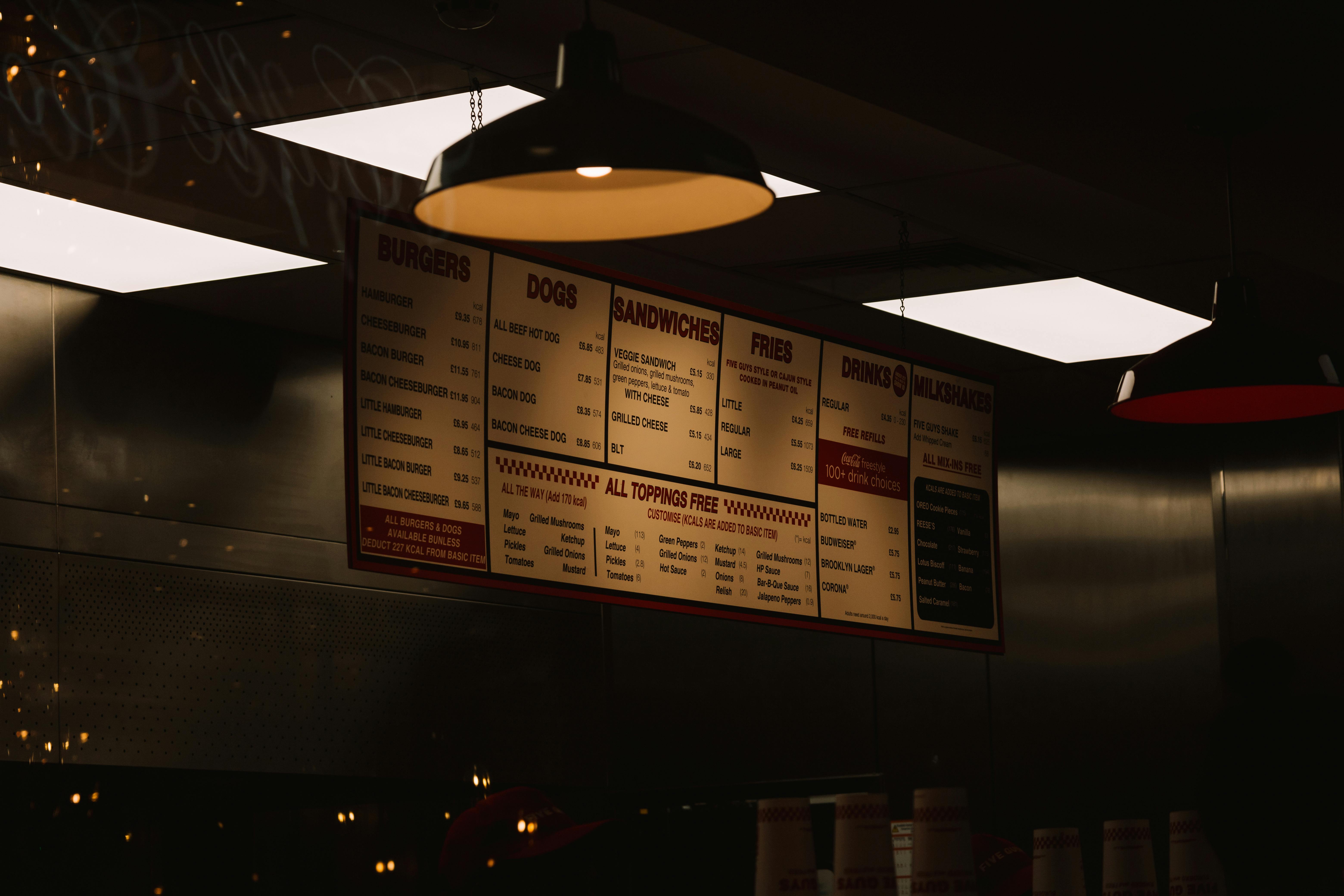 View of the Counter and Menu Boards in a Restaurant · Free Stock Photo