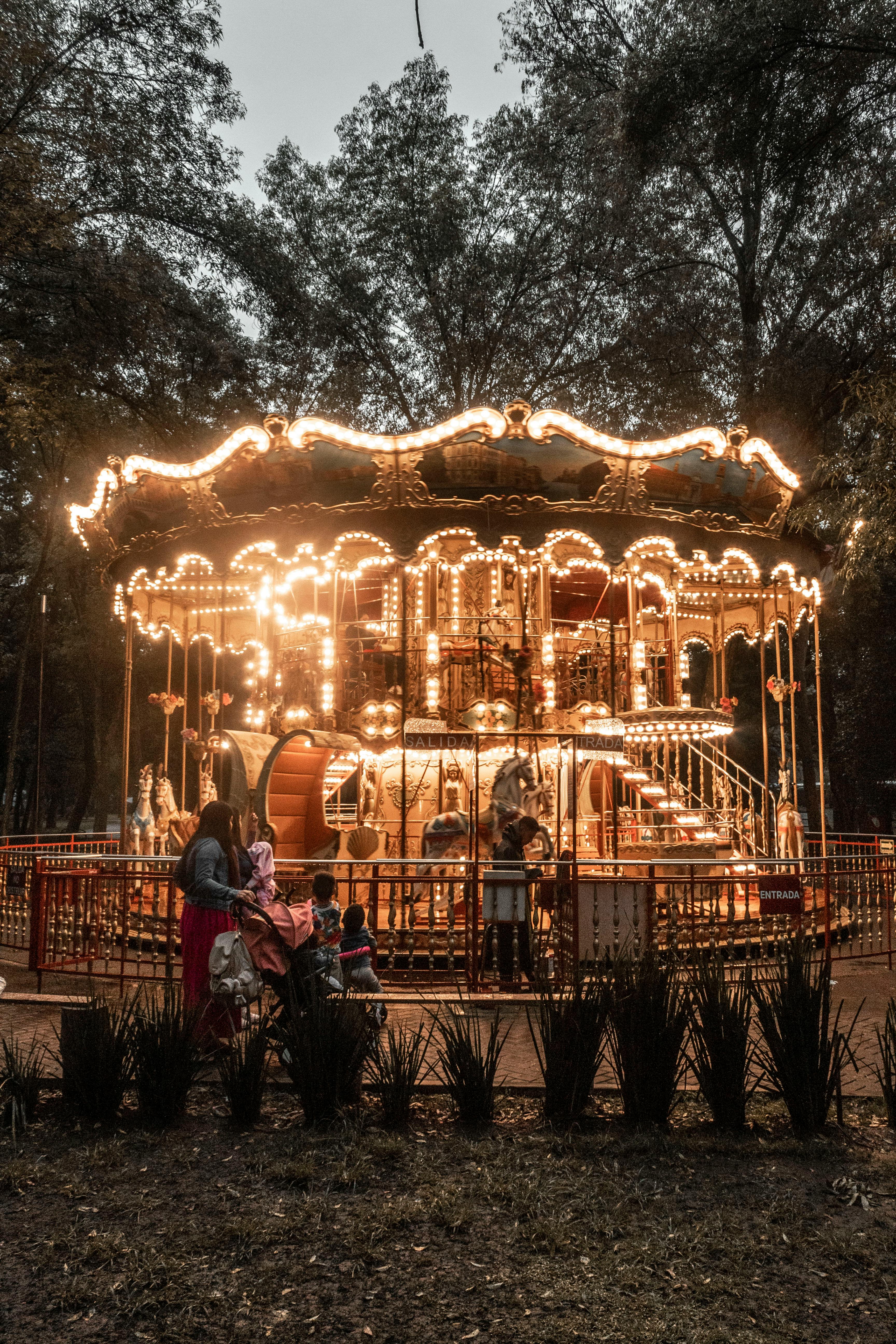 Illuminated Carousel in Park · Free Stock Photo