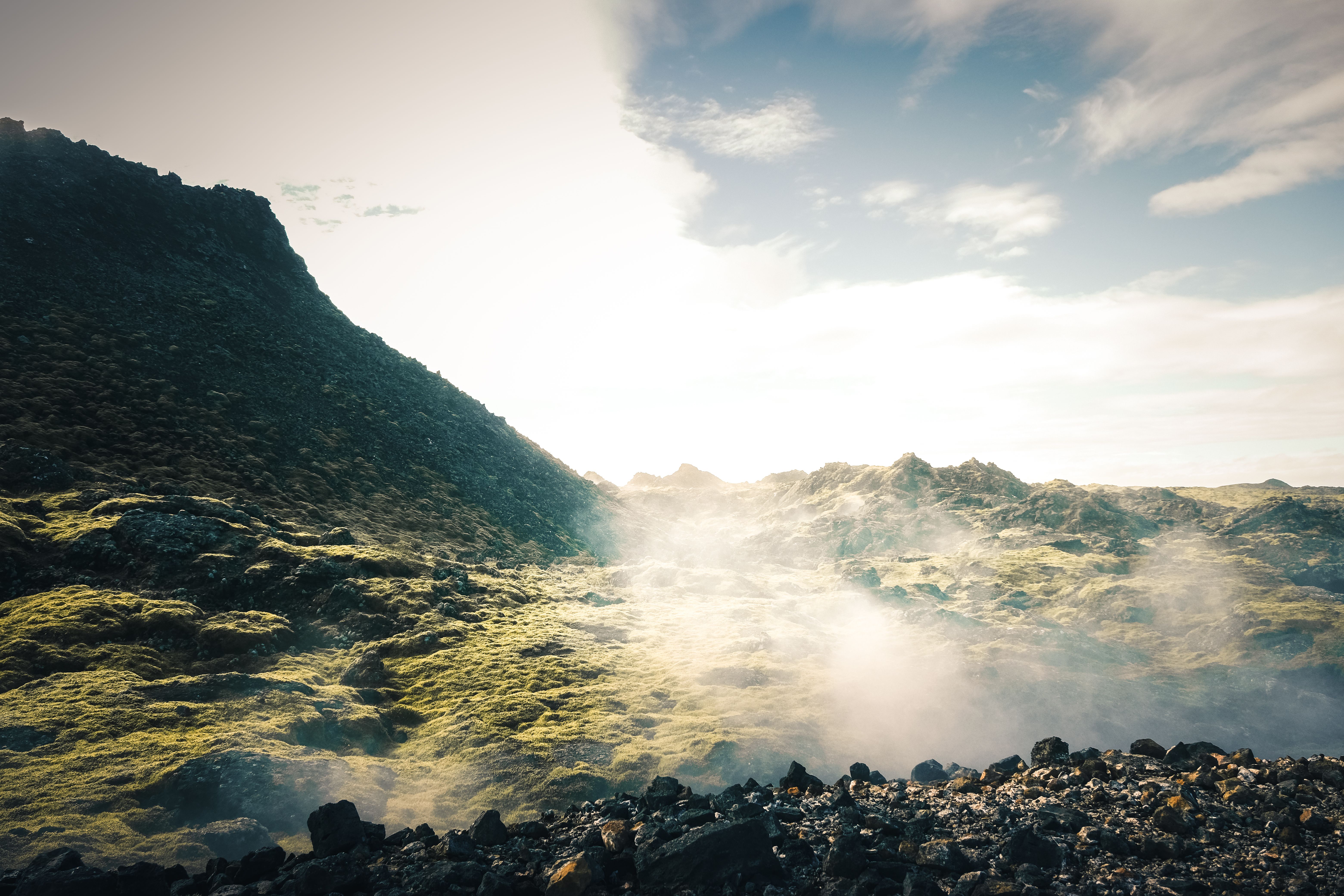Scenic Panorama of Volcanic Landscape with Plumes of Steam · Free Stock ...