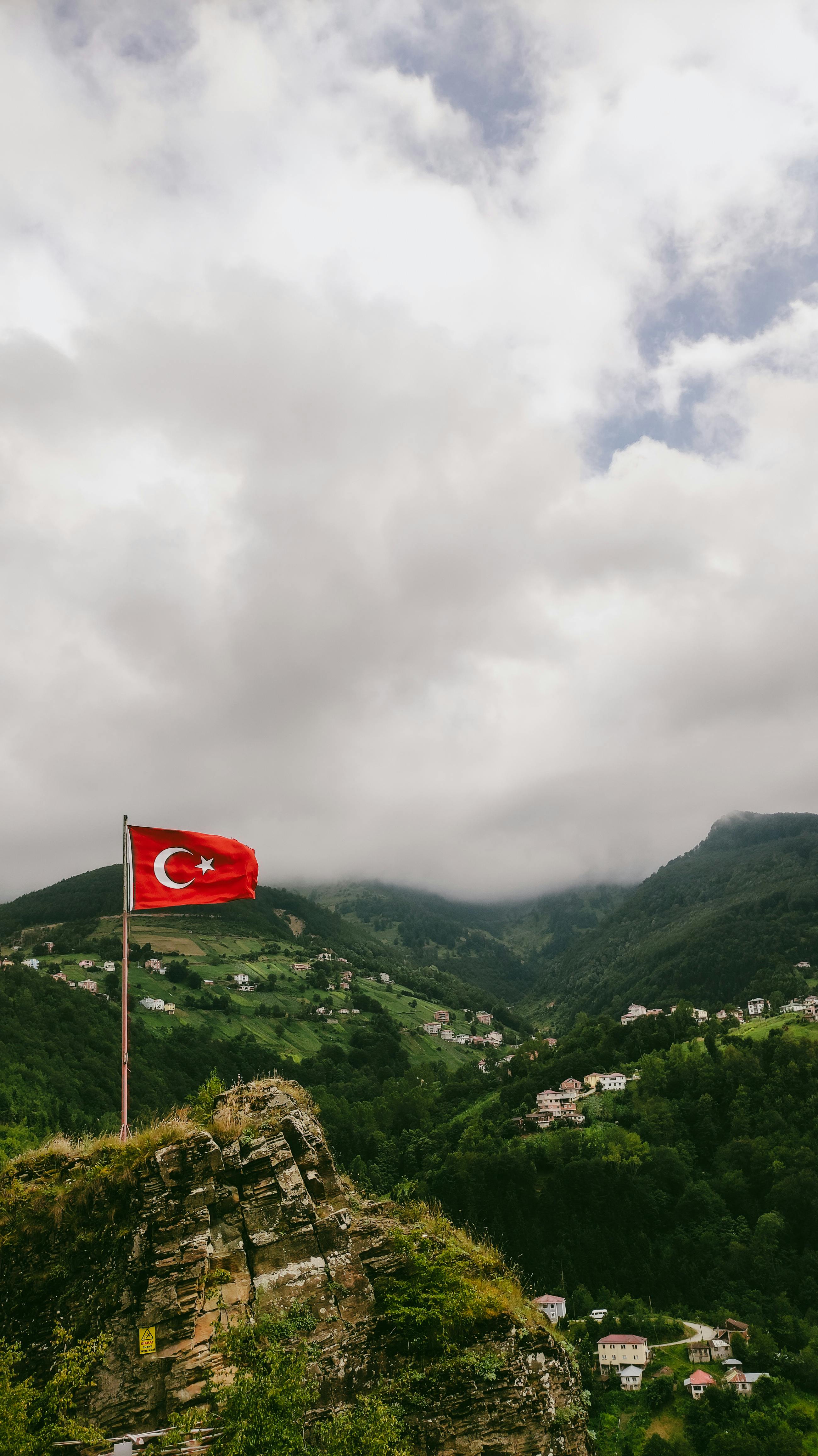 Scenic Landscape with the Turkish Flag · Free Stock Photo
