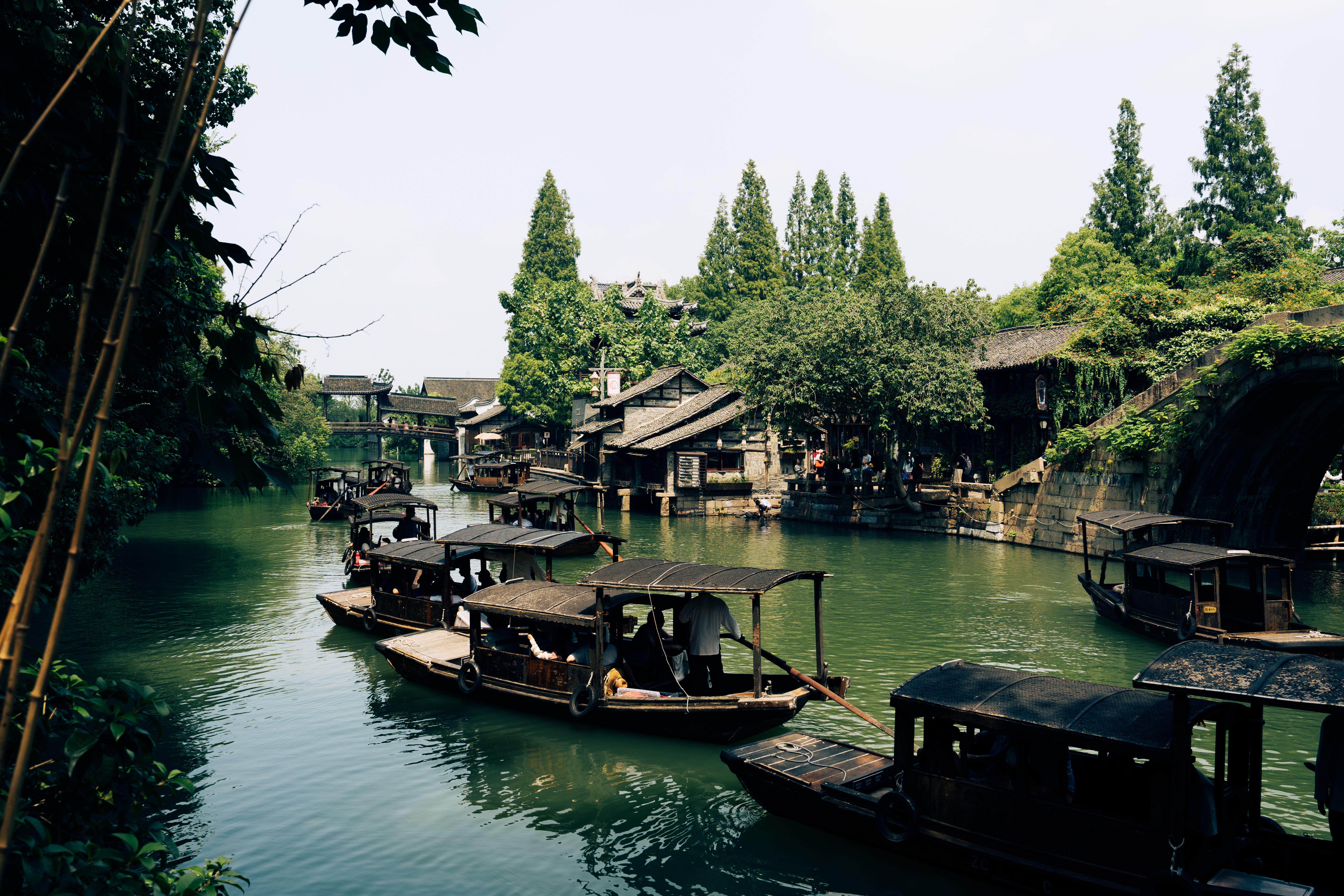 Boats on River in Village · Free Stock Photo