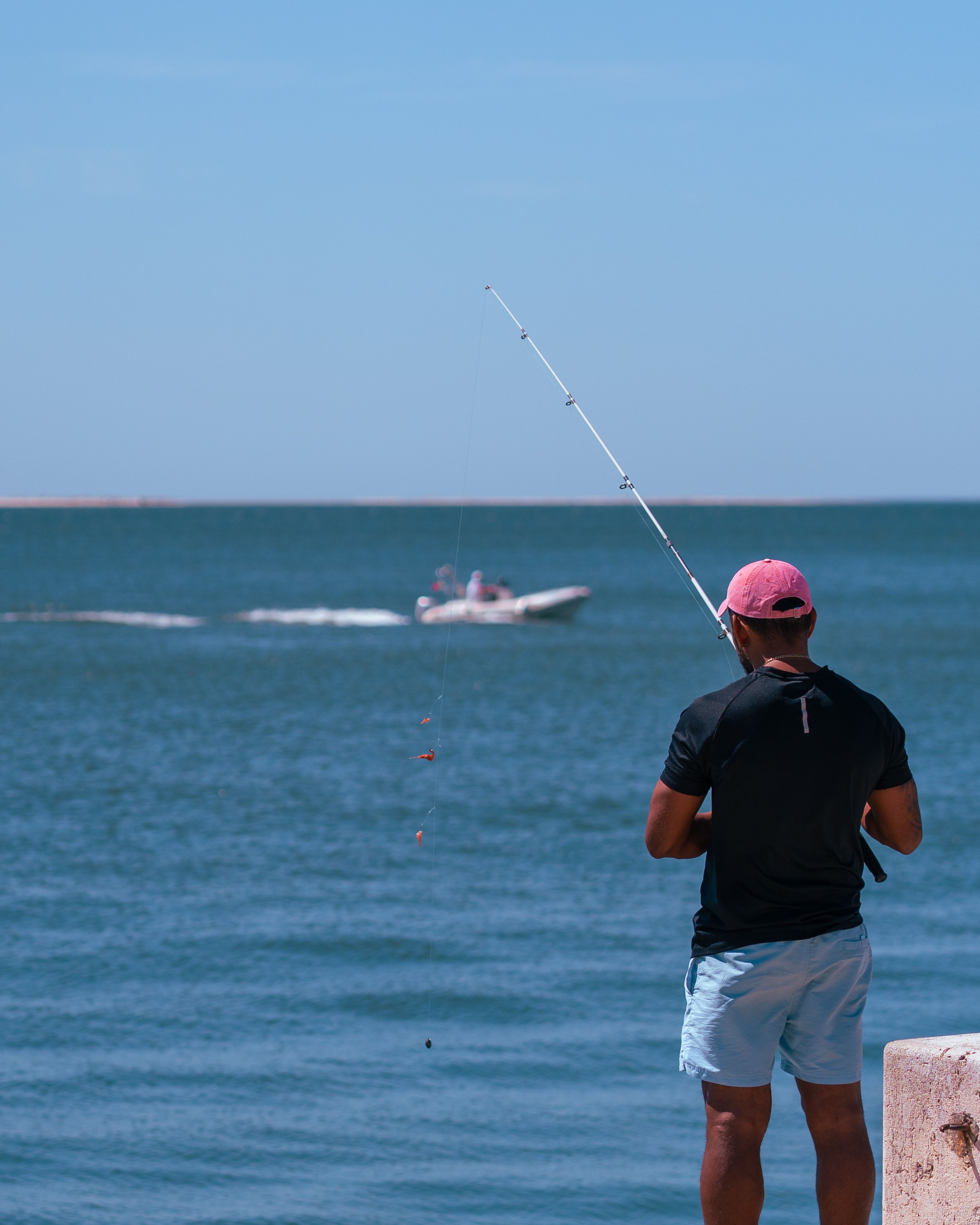 Back View of a Man Fishing in the Sea · Free Stock Photo