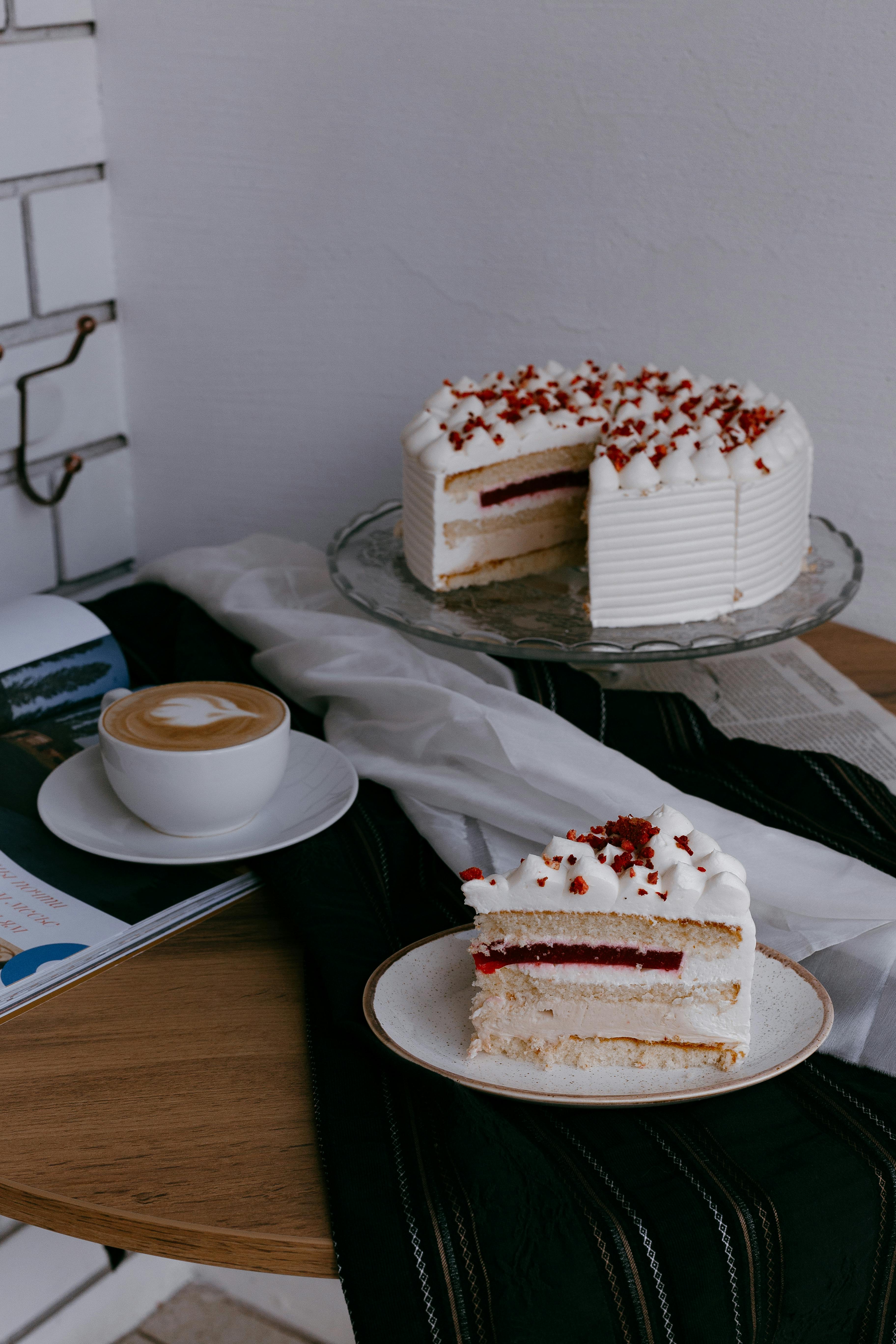 Cake on Tray Set next to Cup of Coffee · Free Stock Photo