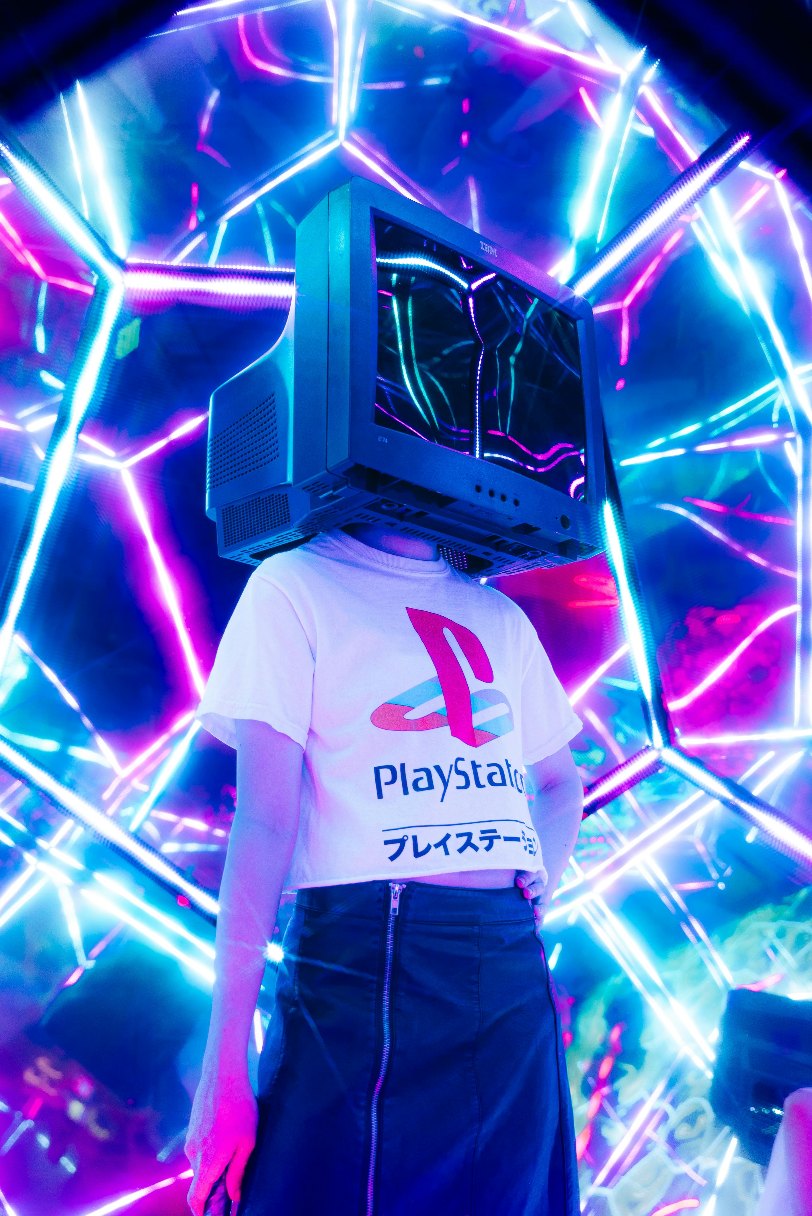 Person Wearing TV on their Head Standing inside Kaleidoscope · Free ...