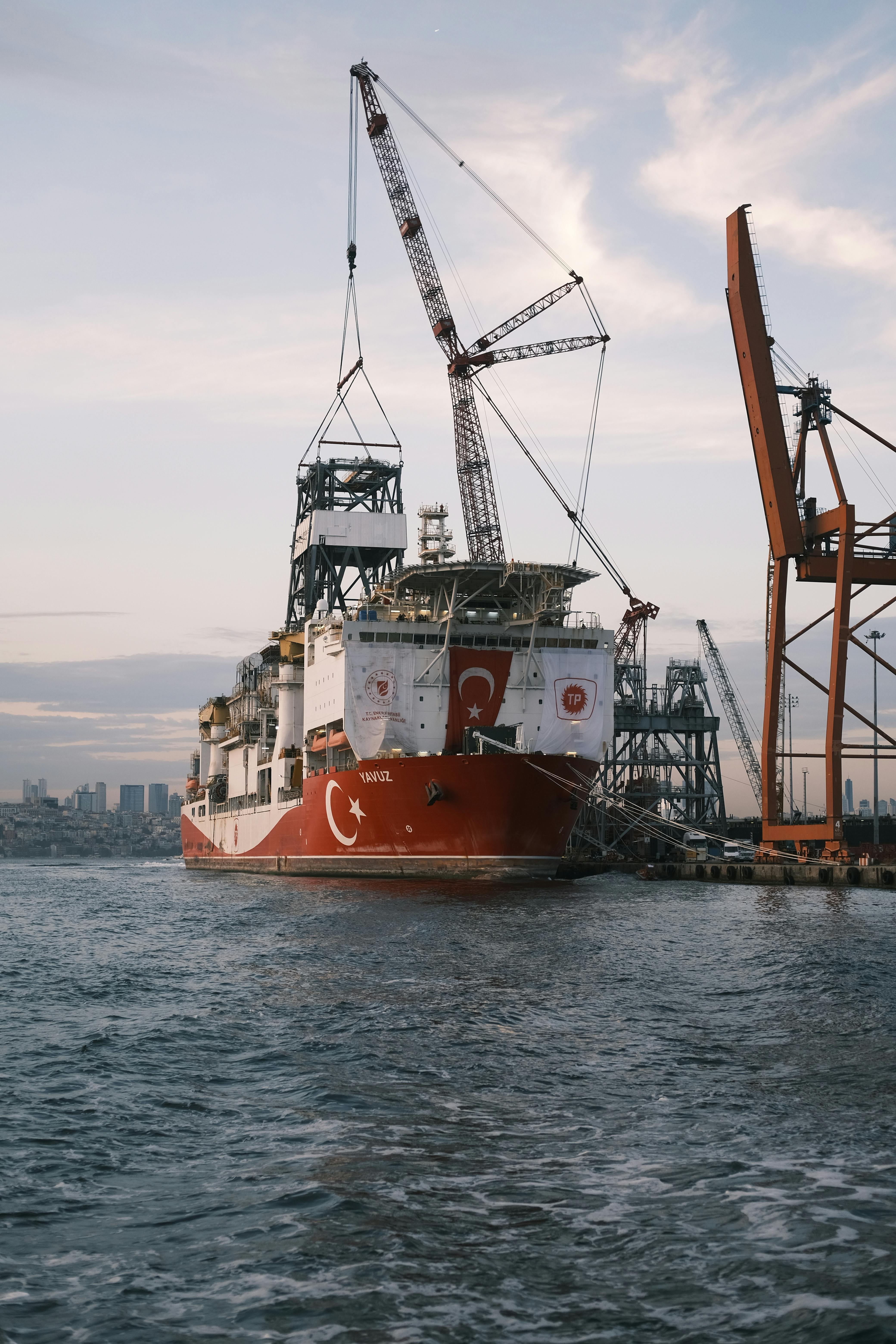 Turkish Container Ship in Harbors under Crane · Free Stock Photo