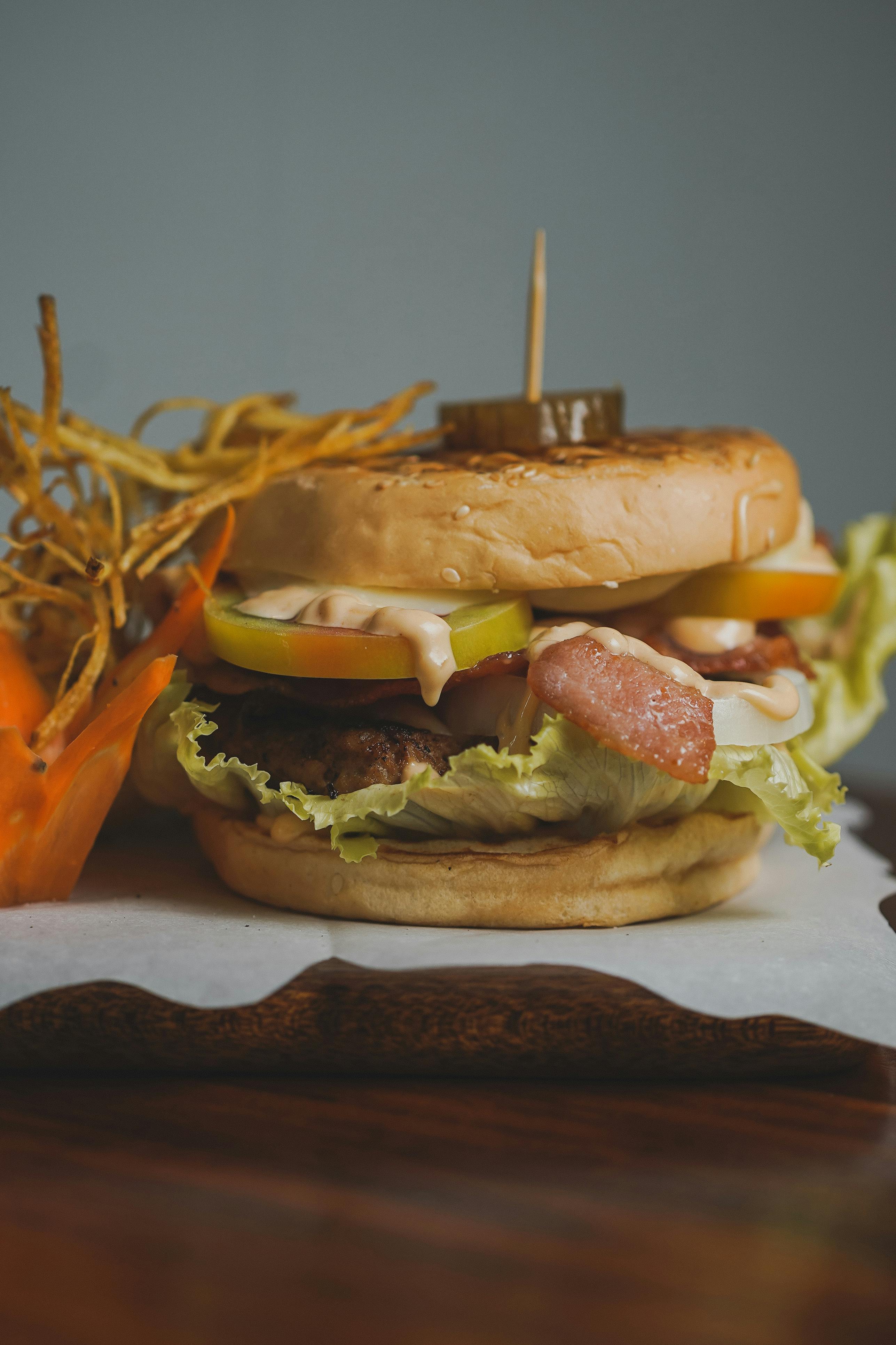 Burger on Gray Background · Free Stock Photo