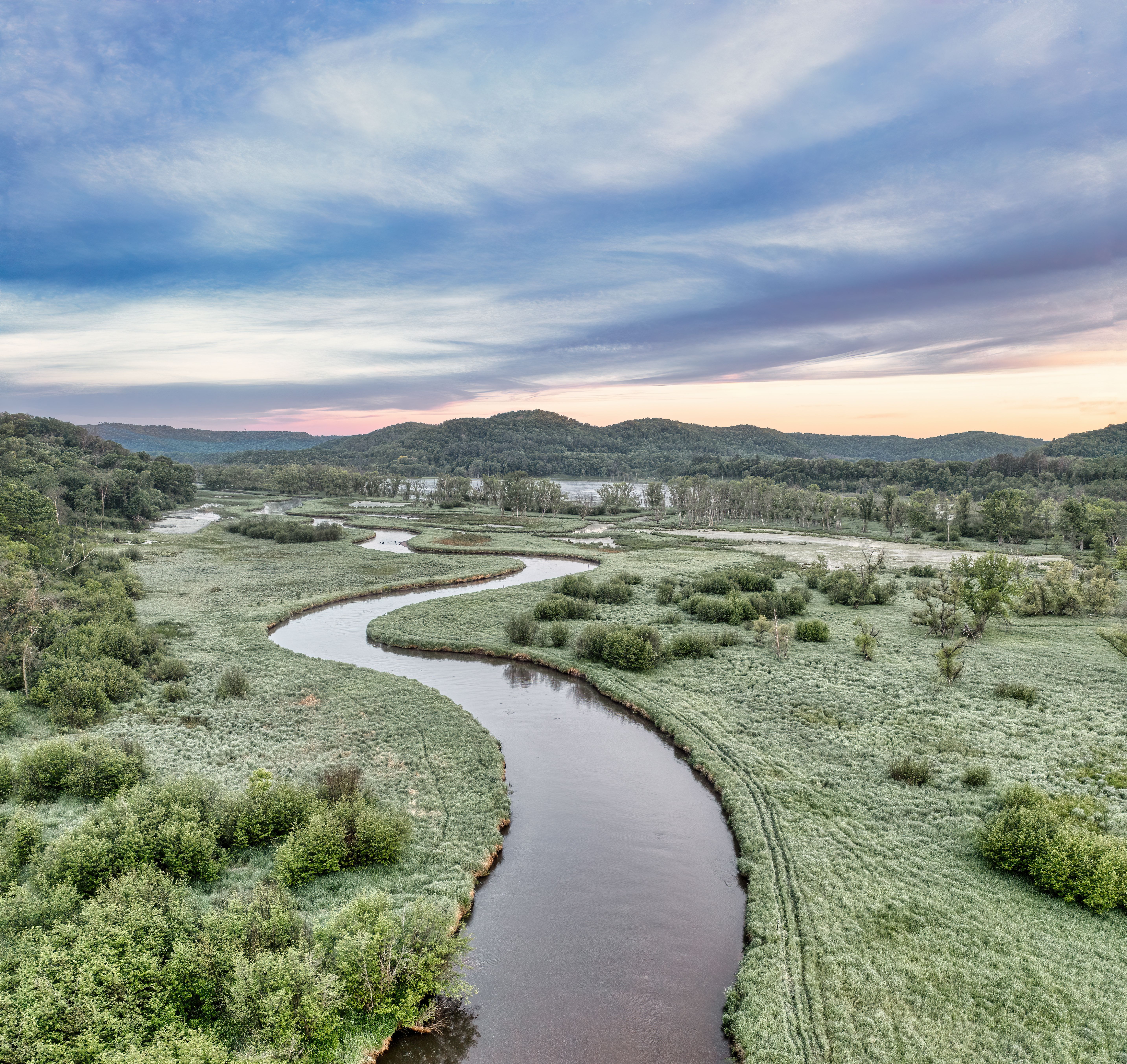 River Meanders and a Green Fields · Free Stock Photo
