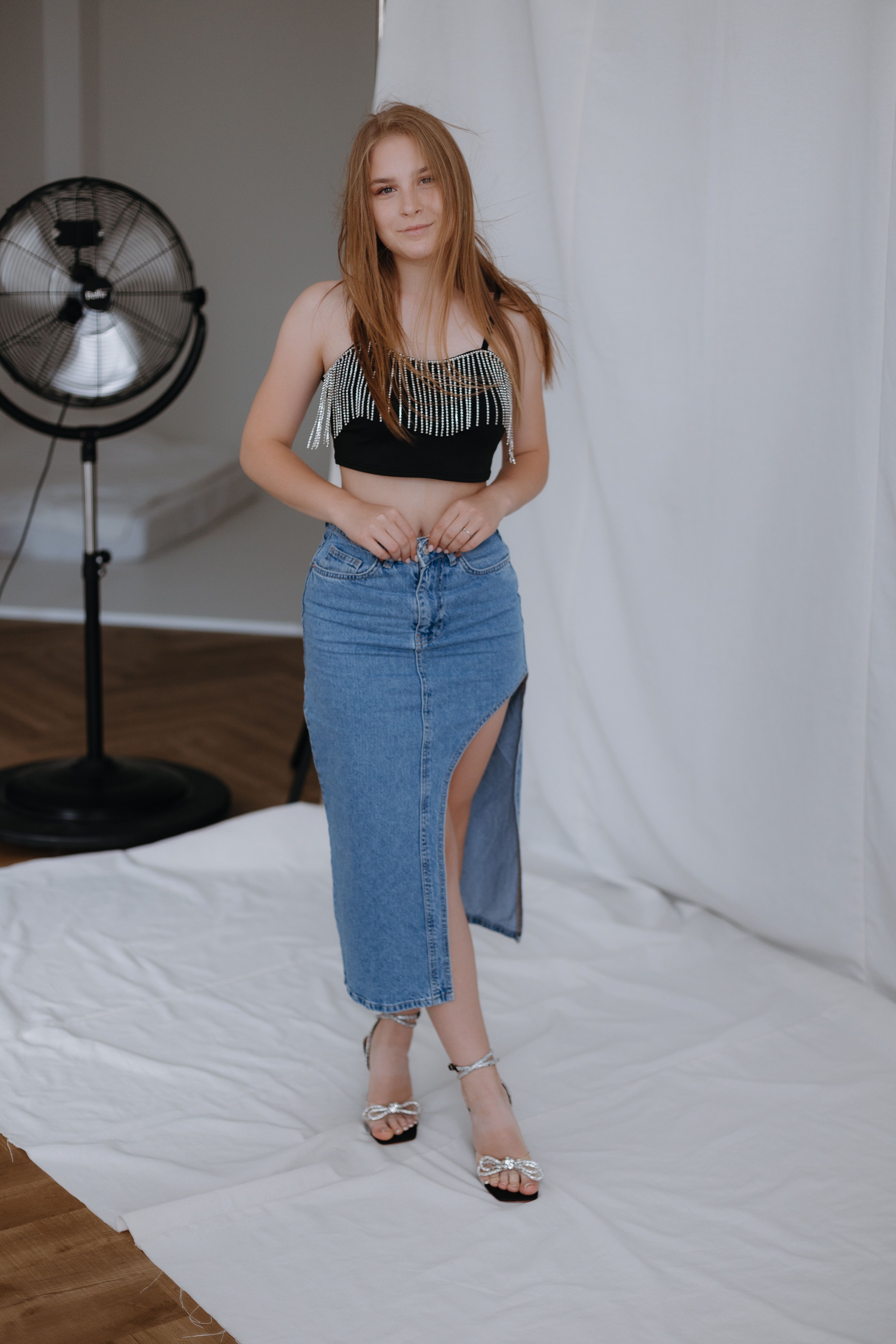 Model in a Red Maxi Skirt and a Blue Blouse · Free Stock Photo
